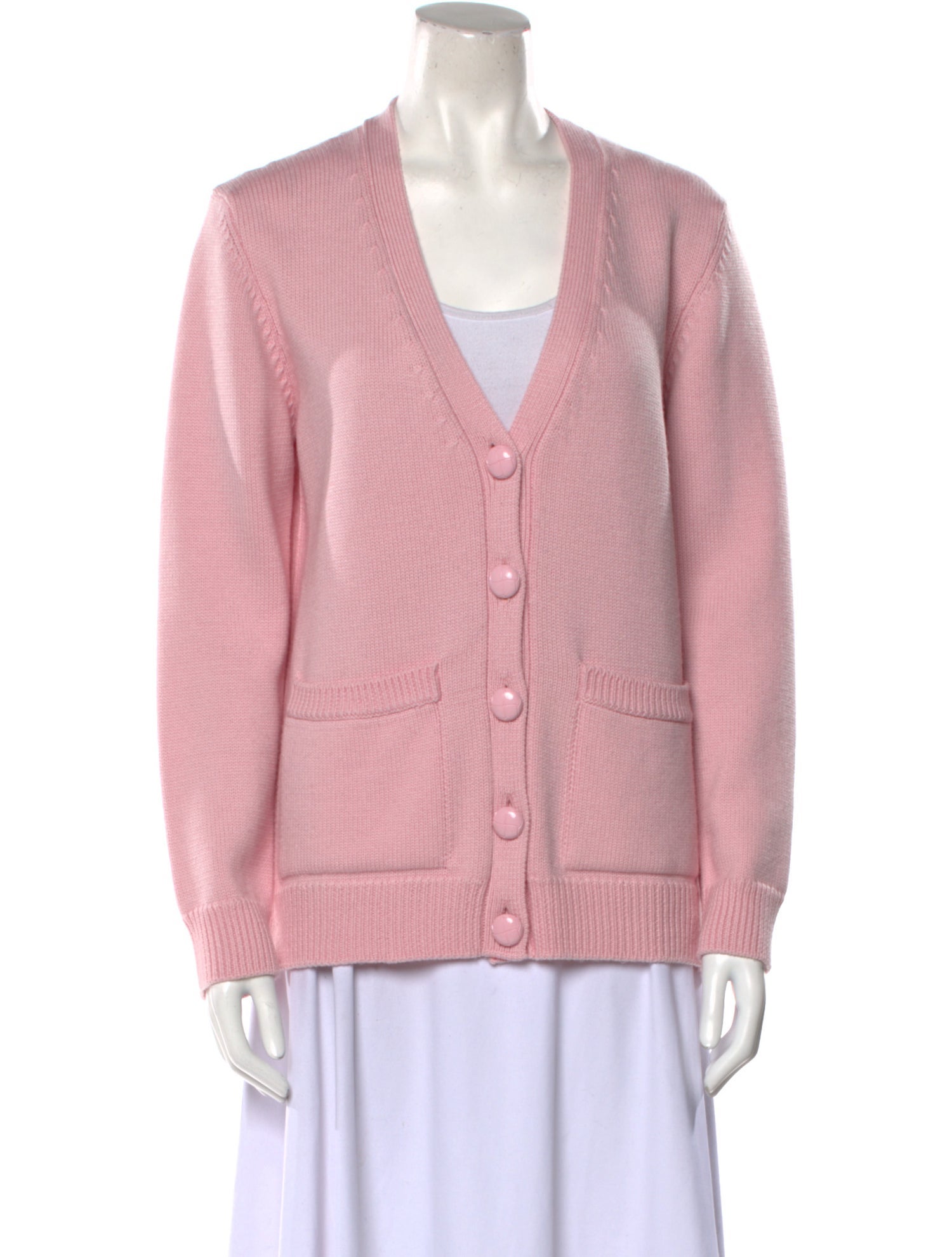 Ganni Wool V-Neck Sweater - Pink Knitwear, Clothing - WZG124200 | The ...