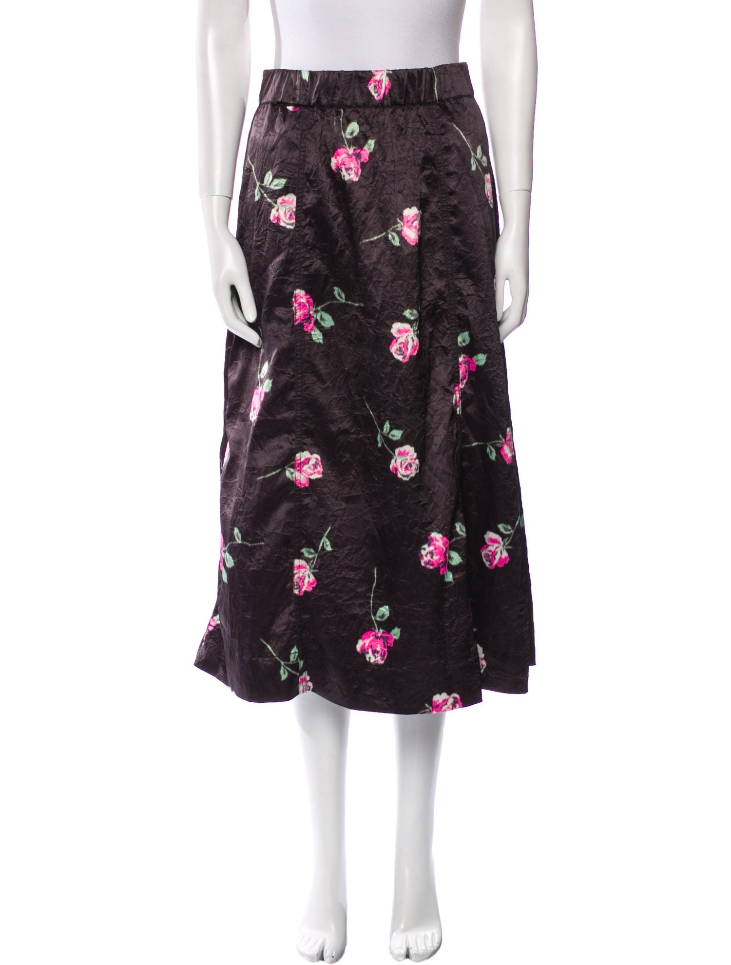 Ganni Floral Print Midi Length Skirt - Black Skirts, Clothing ...