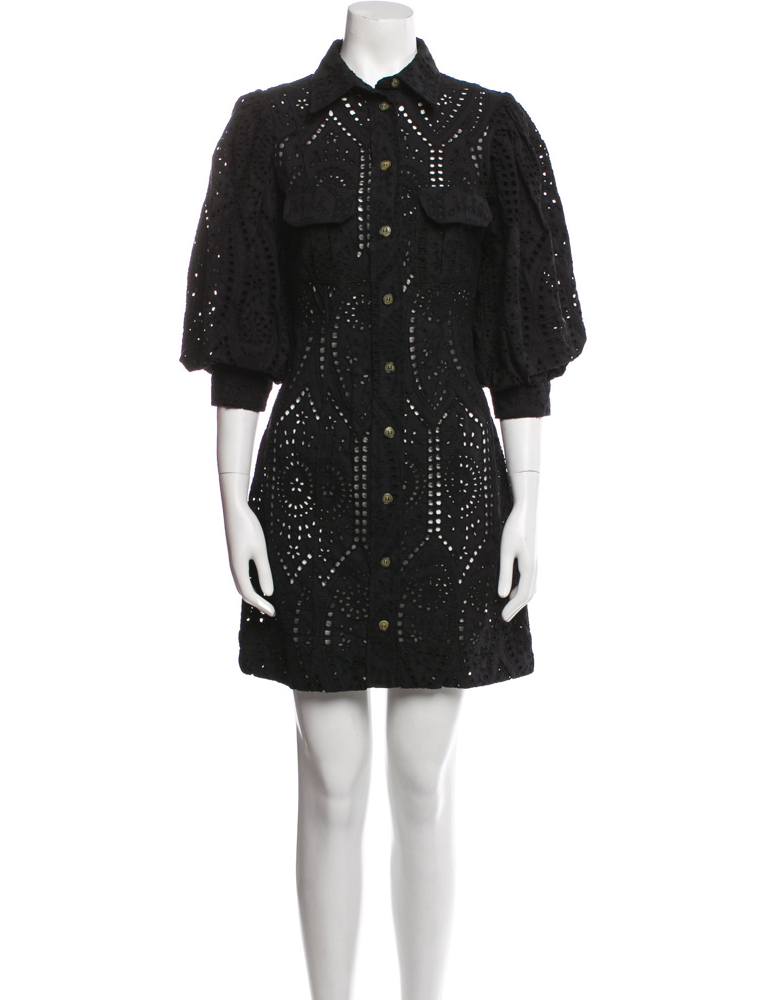 Ganni Lace Pattern Mini Dress - Black Dresses, Clothing - WZG124460 ...