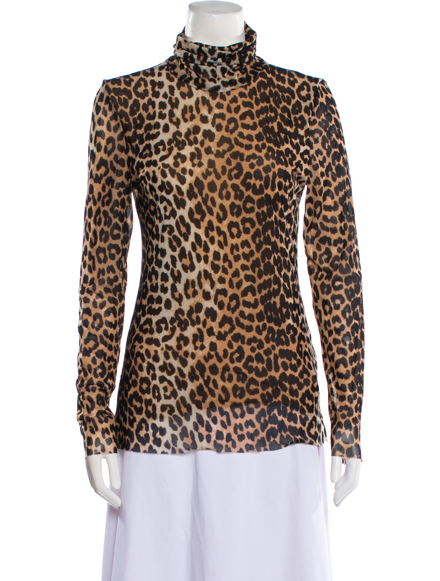 Ganni Animal Print Turtleneck Blouse - Neutrals Tops, Clothing ...