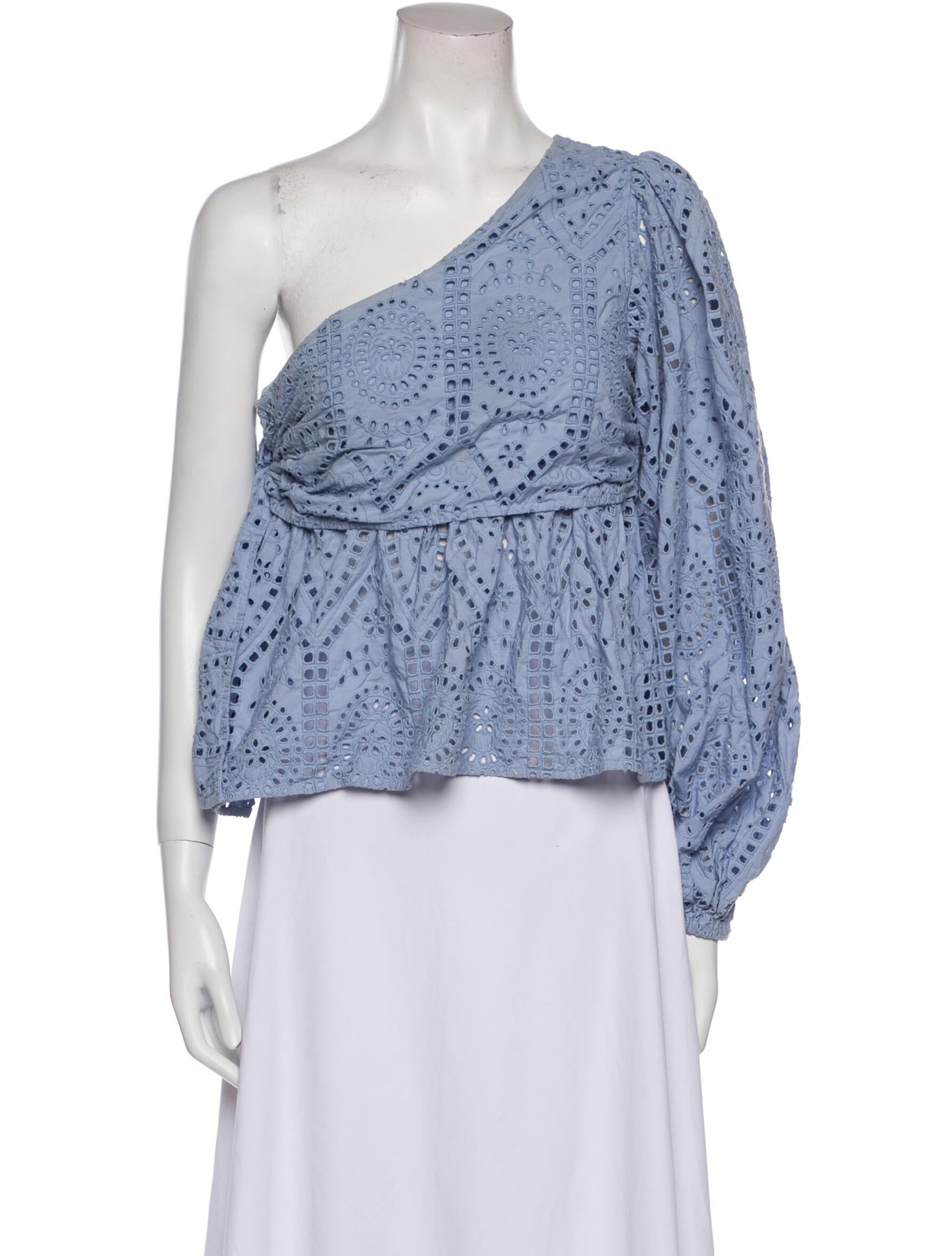 Ganni Lace Pattern One-Shoulder Top - Blue Tops, Clothing - WZG126312 ...