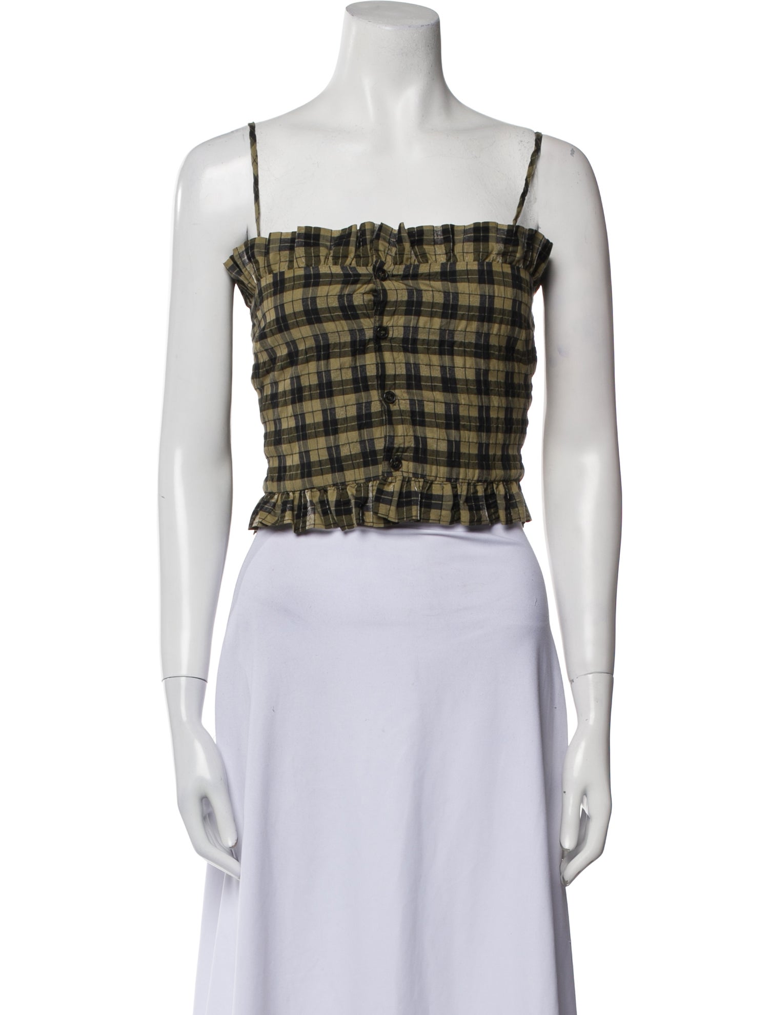 Ganni Plaid Print Square Neckline Crop Top - Green Tops, Clothing ...