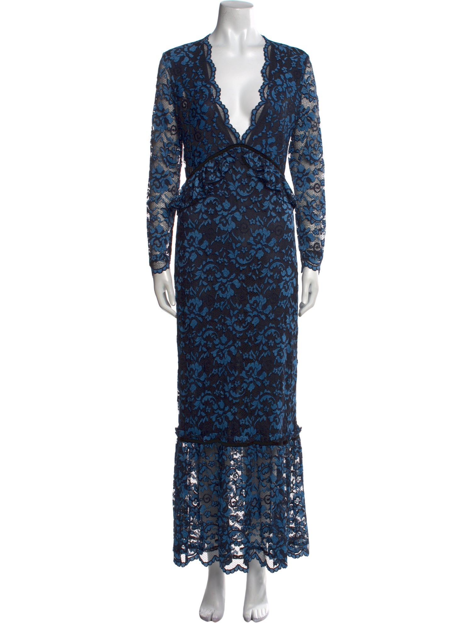 Ganni Lace Pattern Long Dress - Blue Dresses, Clothing - WZG132189 ...