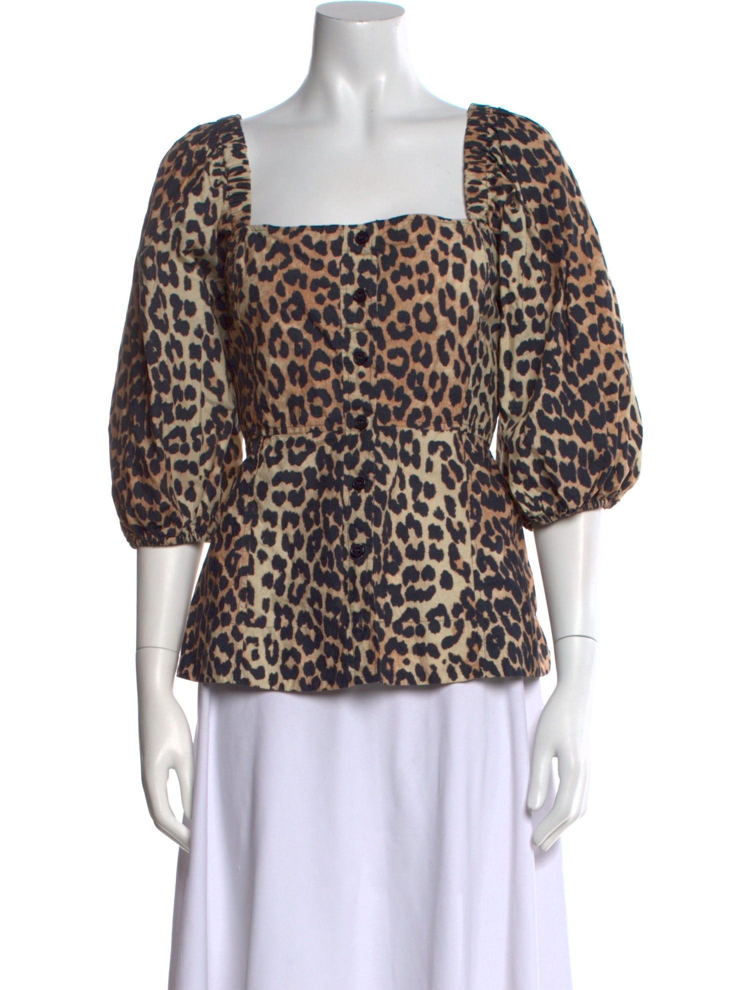 Ganni Animal Print Square Neckline Blouse - Neutrals Tops, Clothing ...