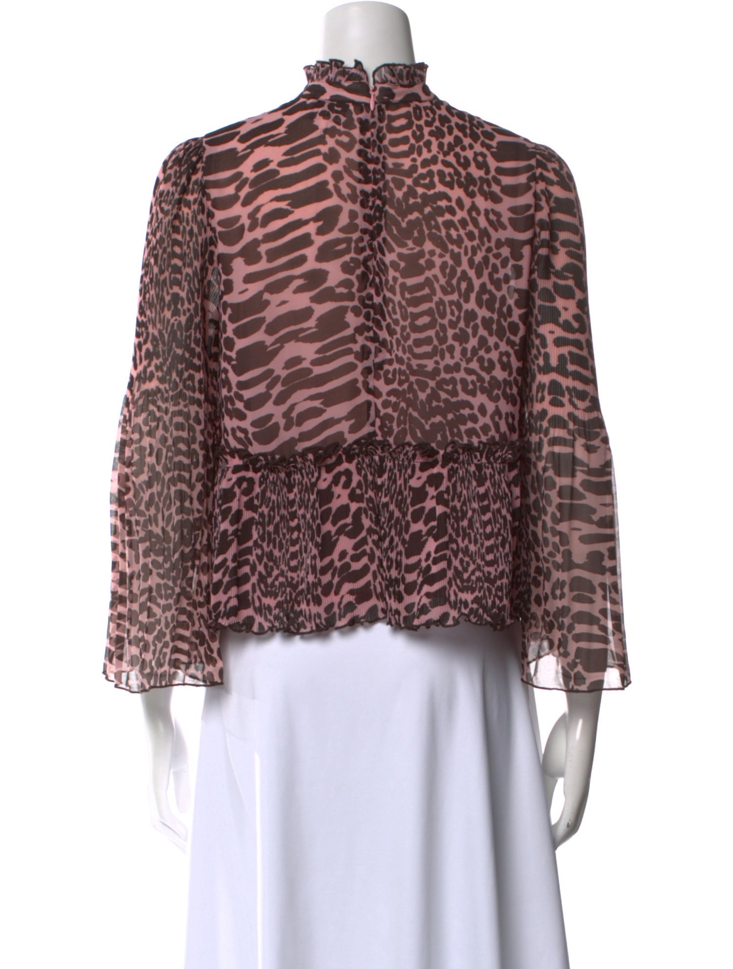 Ganni Animal Print Mock Neck Blouse - Pink Tops, Clothing - WZG146669 ...