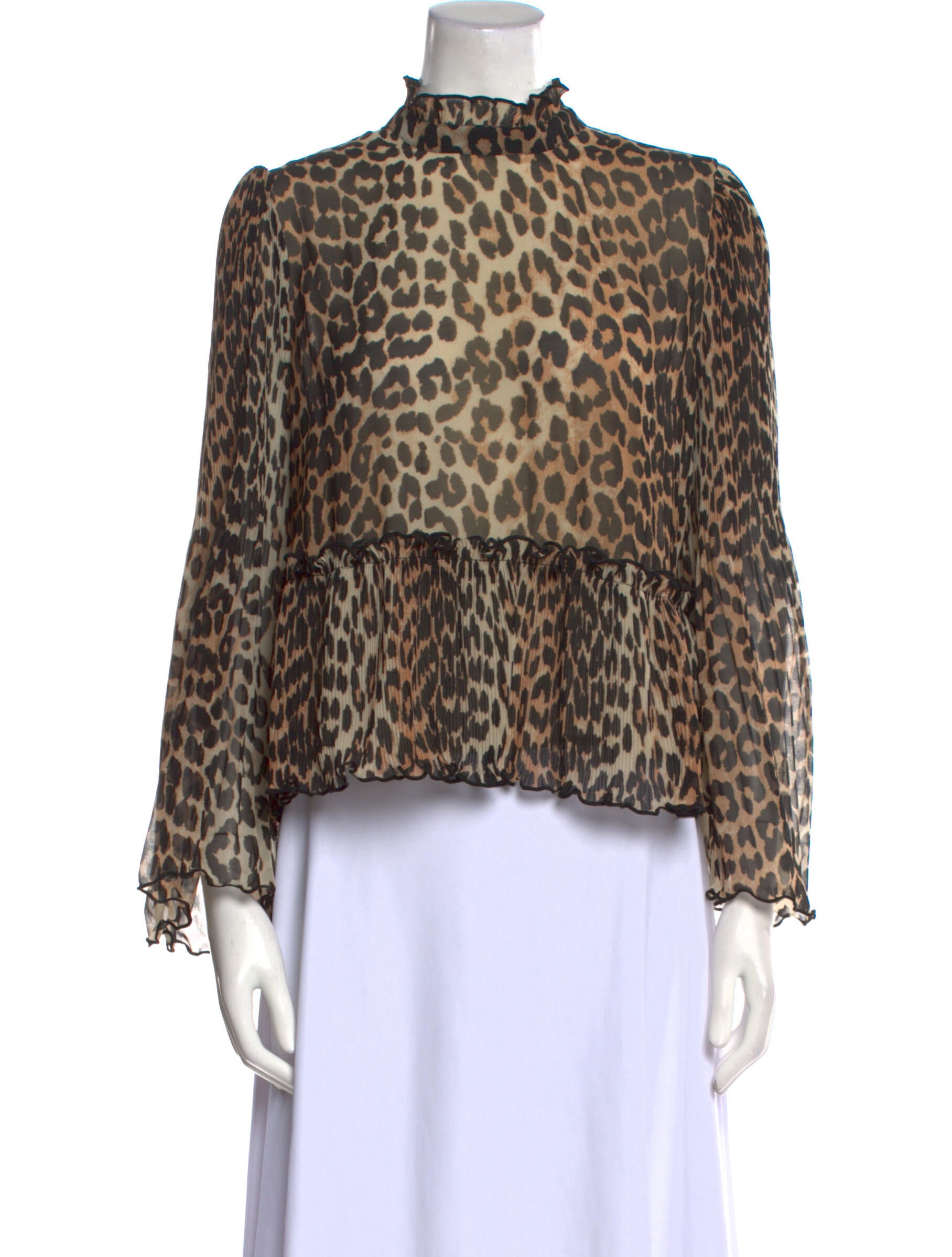Ganni Animal Print Mock Neck Blouse - Neutrals Tops, Clothing ...