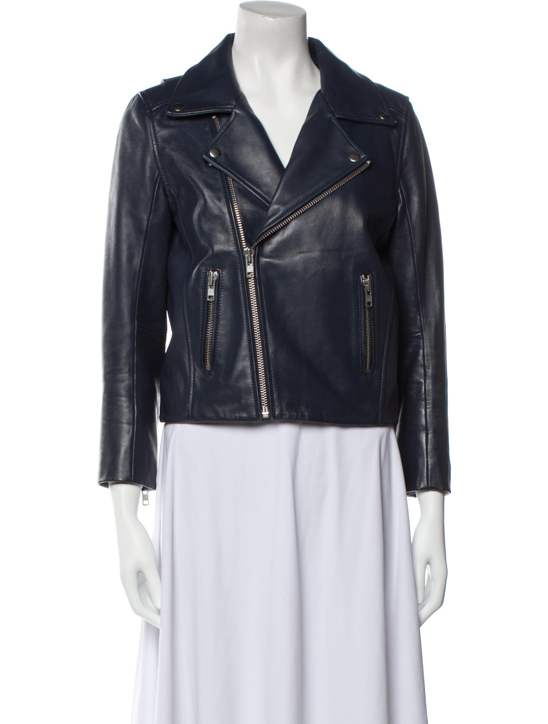 Ganni Lamb Leather Biker Jacket - Blue Jackets, Clothing - WZG70304 ...