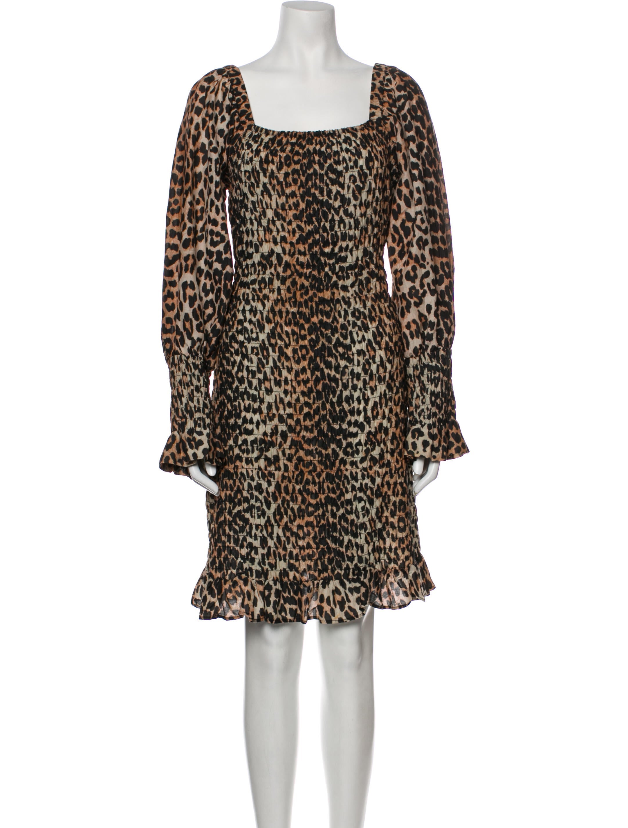 Ganni Animal Print Knee-Length Dress - Brown Dresses, Clothing ...