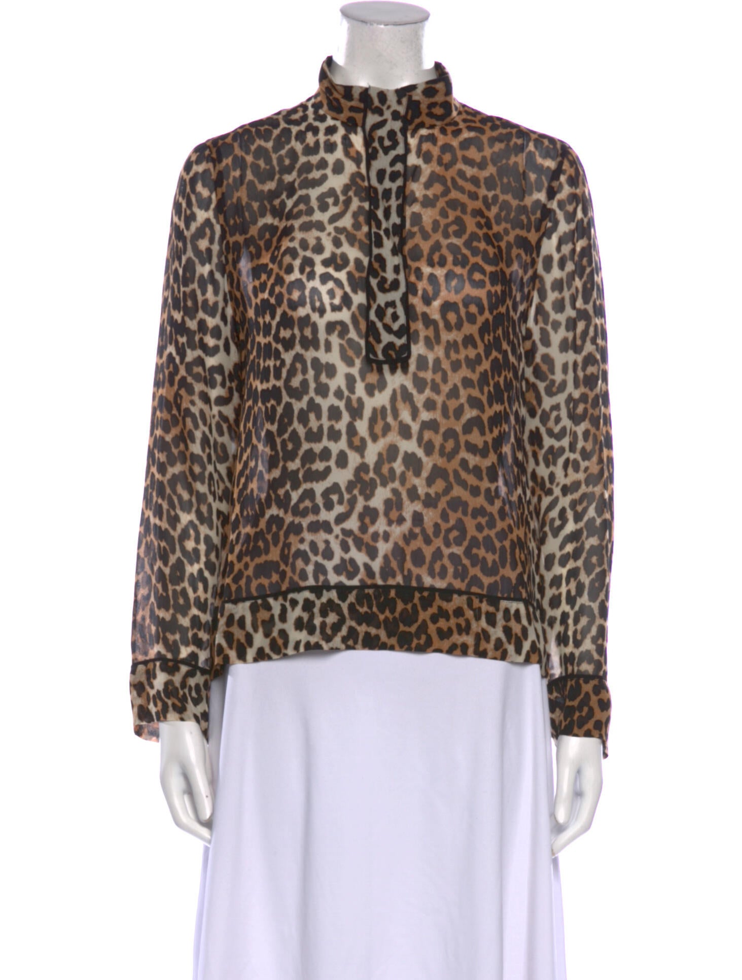Ganni Animal Print Mock Neck Blouse - Brown Tops, Clothing - WZG75777 ...