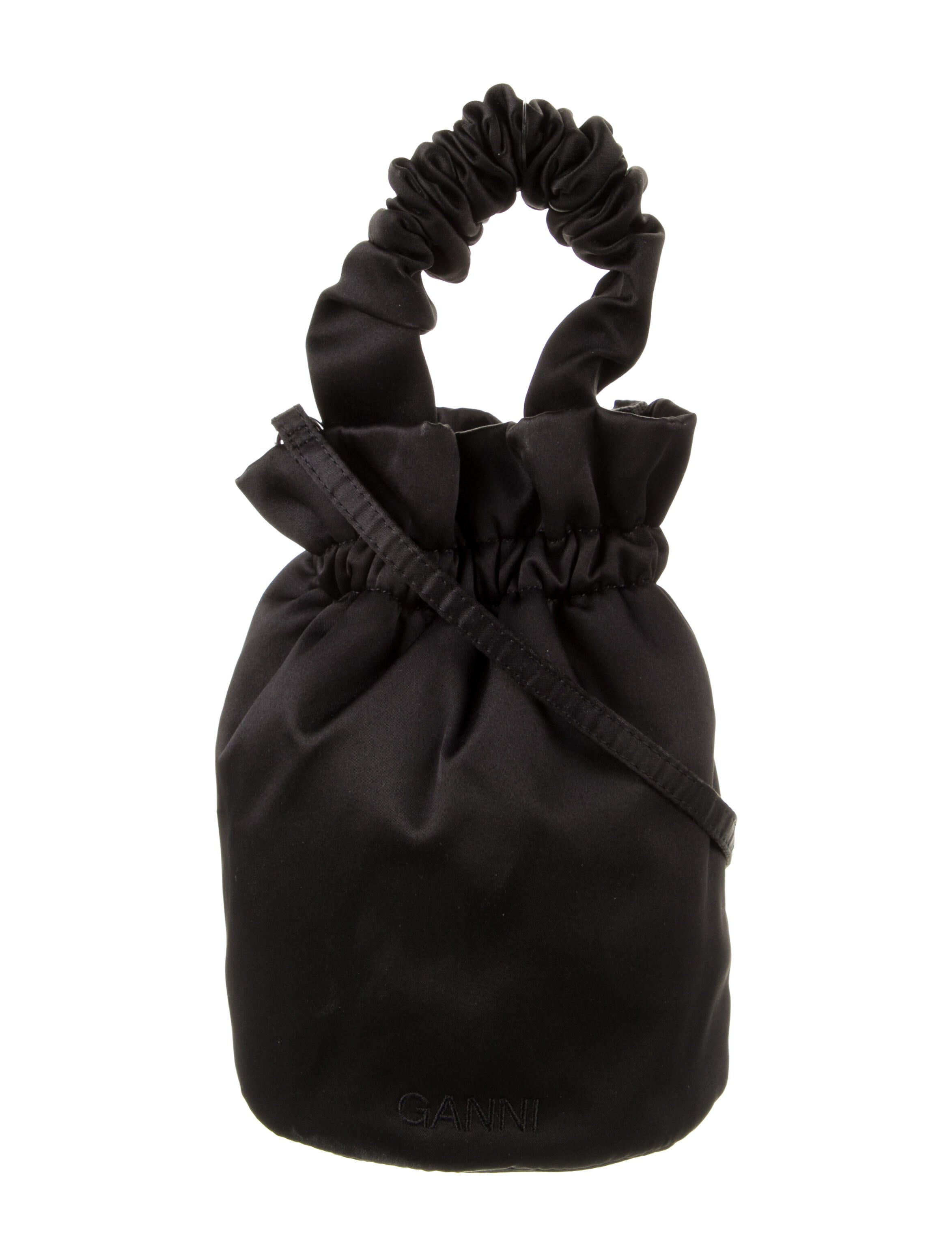 Ganni Scrunchie Satin Bucket Bag - Black Bucket Bags, Handbags ...