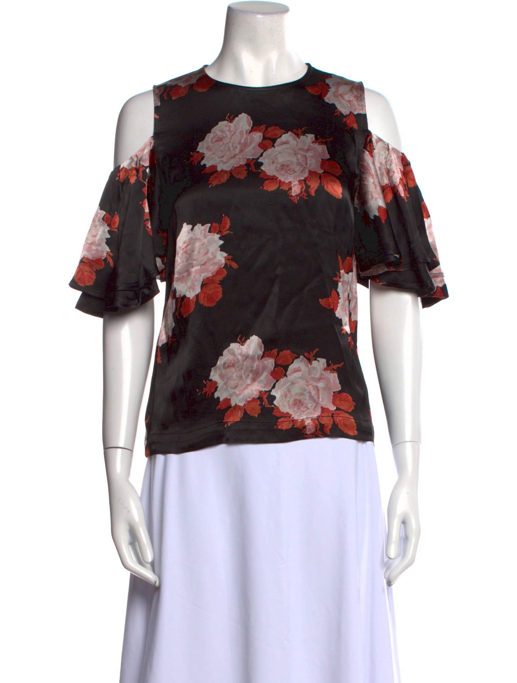 Ganni Floral Print Crew Neck Blouse - Black Tops, Clothing - WZG83286 ...