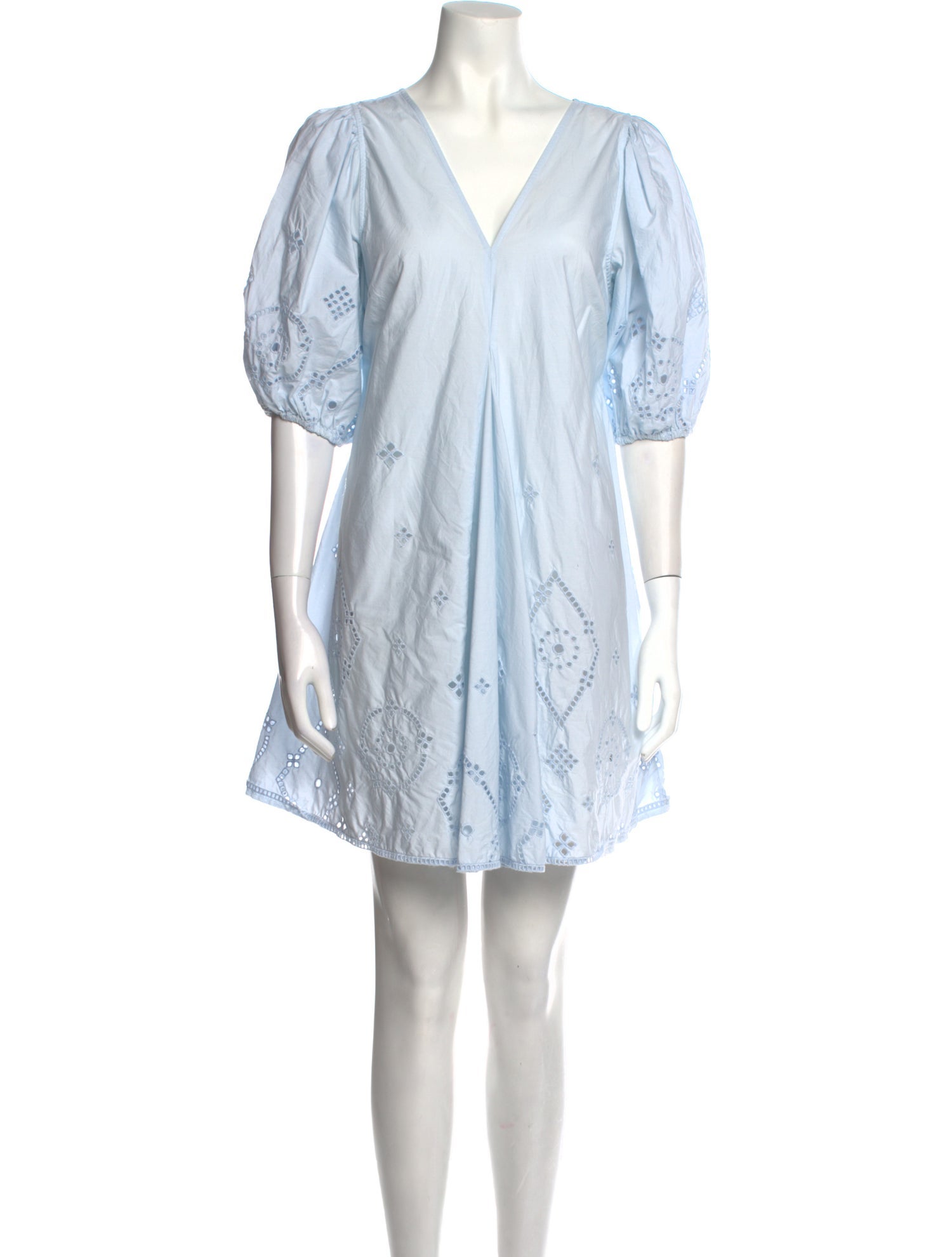 Ganni V-Neck Mini Dress - Blue Dresses, Clothing - WZG87374 | The RealReal