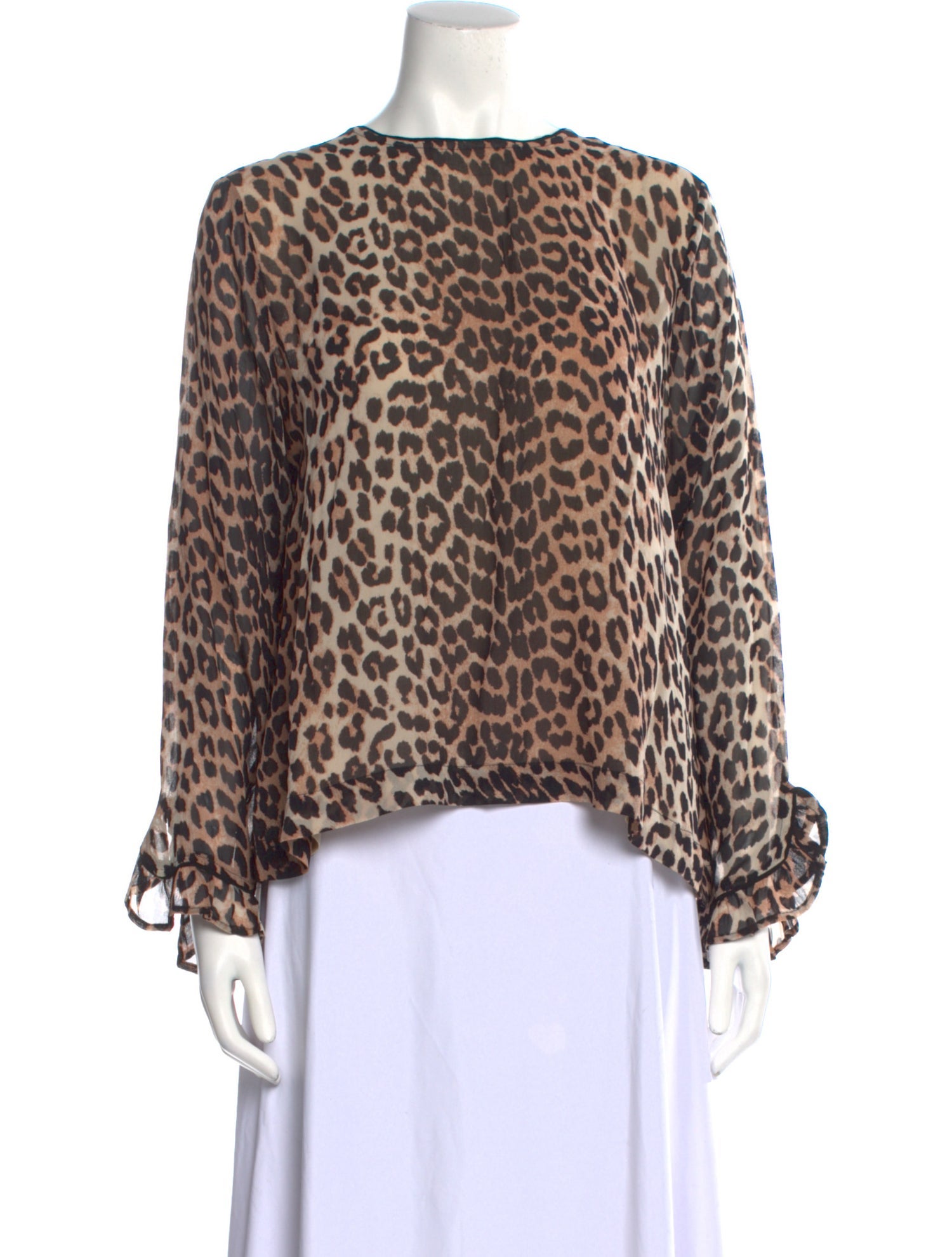 Ganni Animal Print Bateau Neckline Blouse - Neutrals Tops, Clothing ...