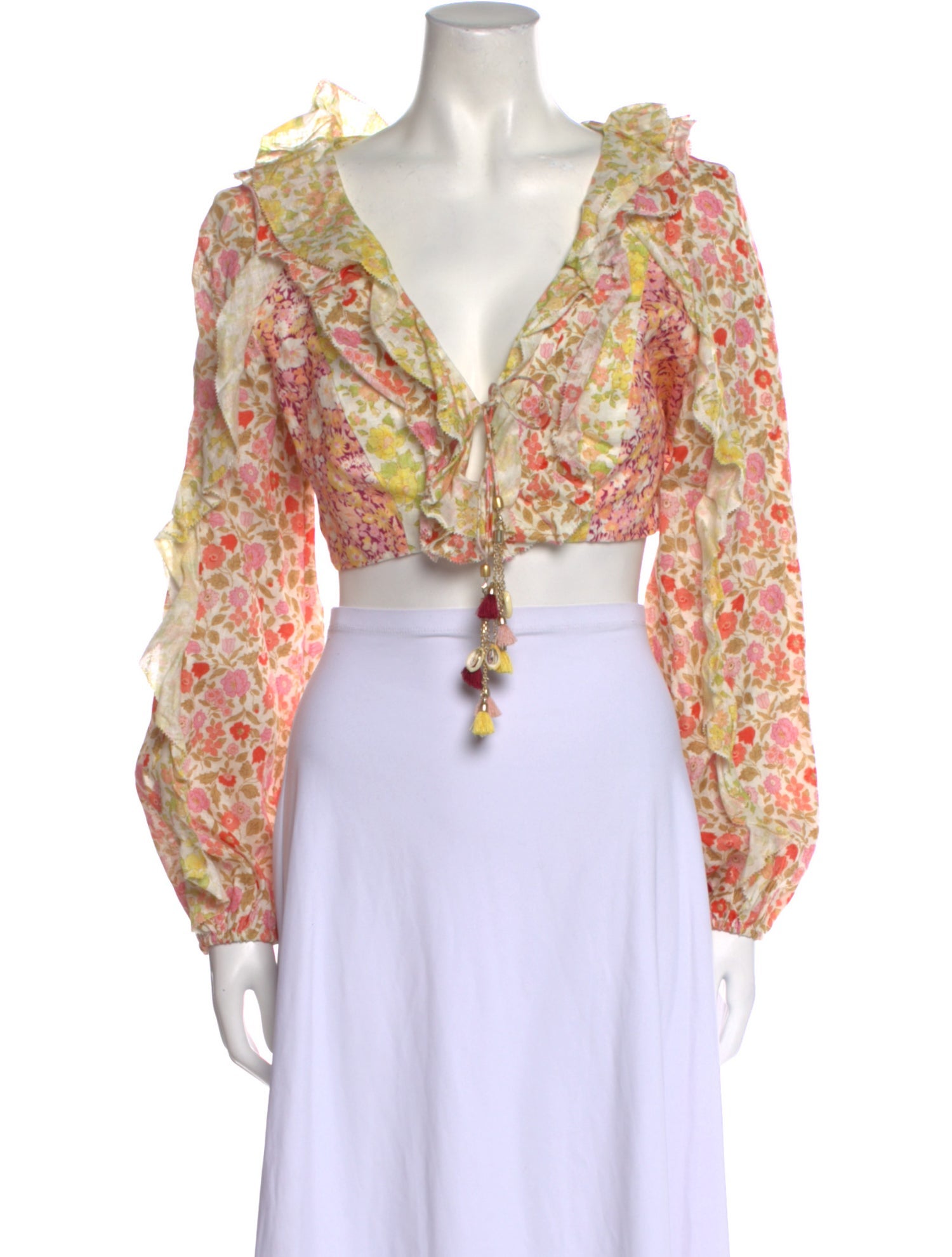 Zimmermann Floral Print V-Neck Crop Top - Pink Tops, Clothing ...