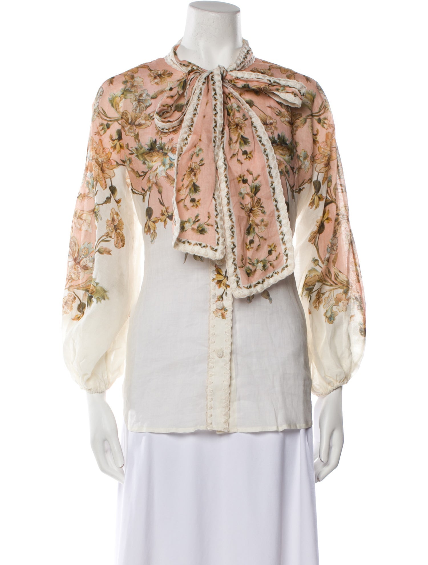 Zimmermann Floral Print Mock Neck Button-Up Top w/ Tags - White Tops ...