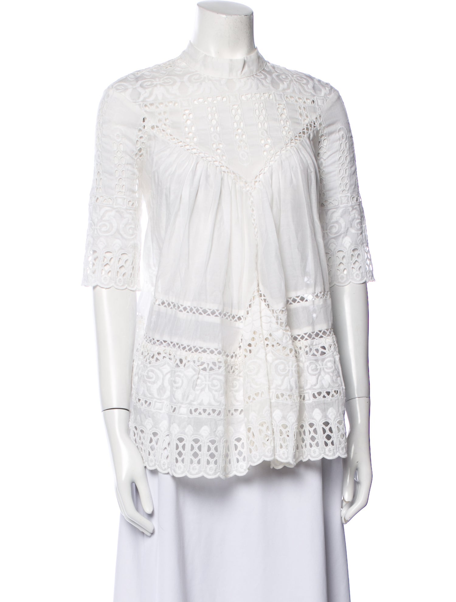 Zimmermann Mock Neck Three-Quarter Sleeve Blouse w/ Tags - White Tops ...