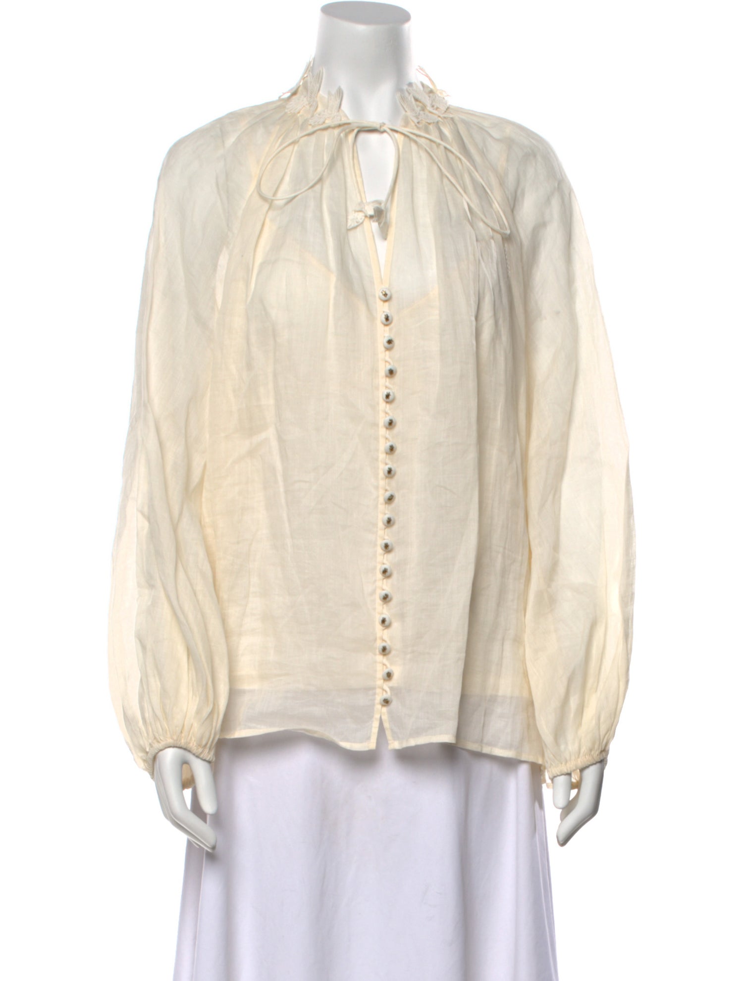 Zimmermann Linen Mock Neck Button-Up Top - White Tops, Clothing ...