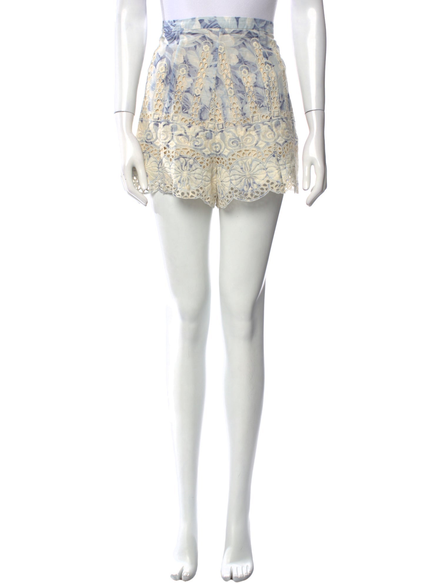 Zimmermann Lace Pattern Mini Shorts - Blue, 14" Rise Shorts, Clothing ...