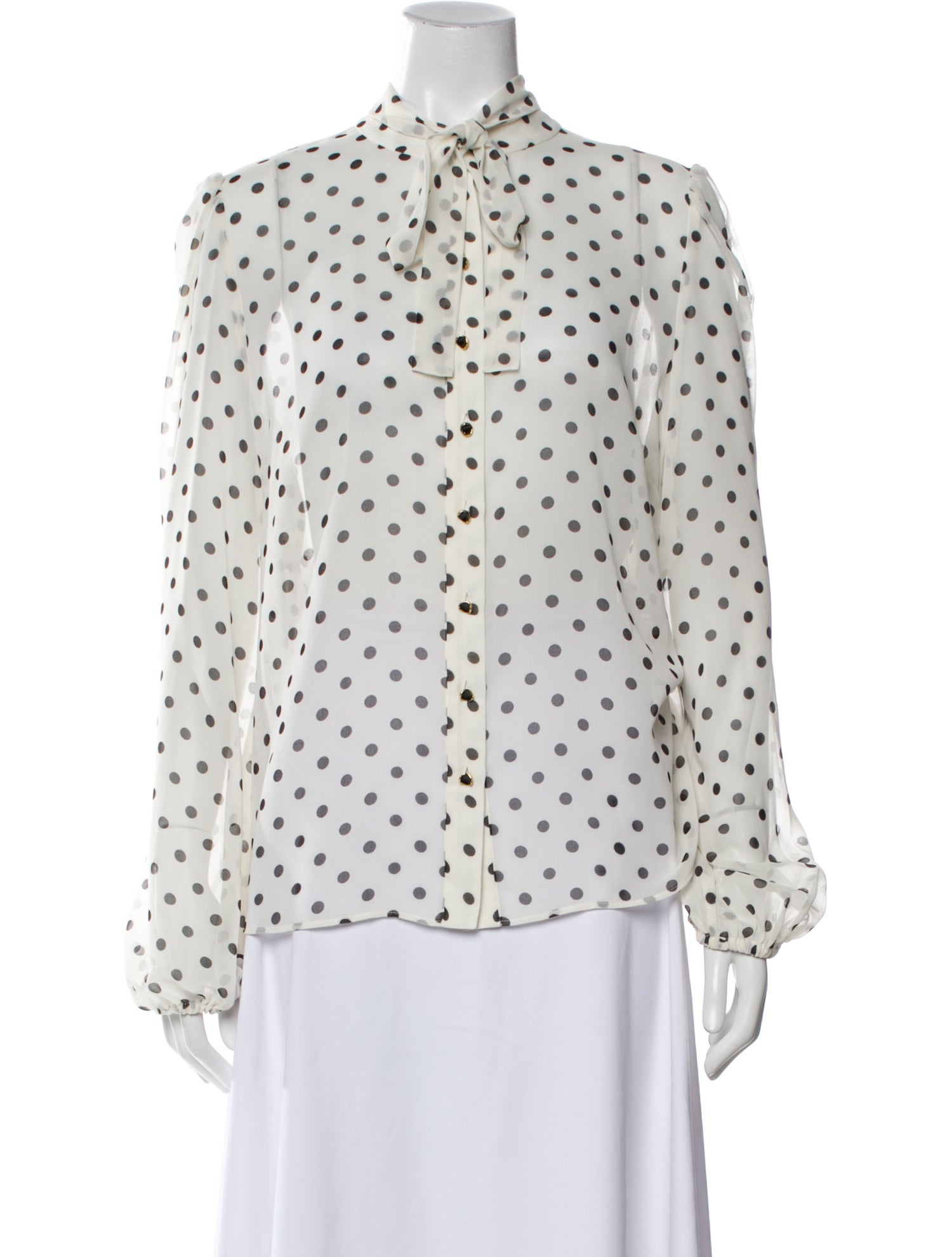 Zimmermann Polka Dot Print Mock Neck Button-Up Top - Neutrals Tops ...