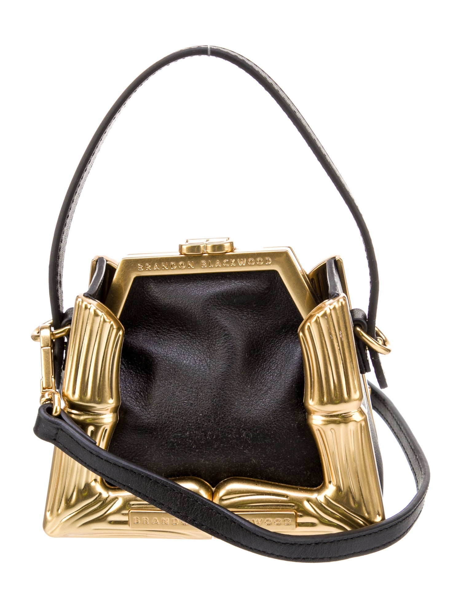 Brandon Blackwood Metal Trim Leather Handle Bag w/ Tags - Black Handle ...