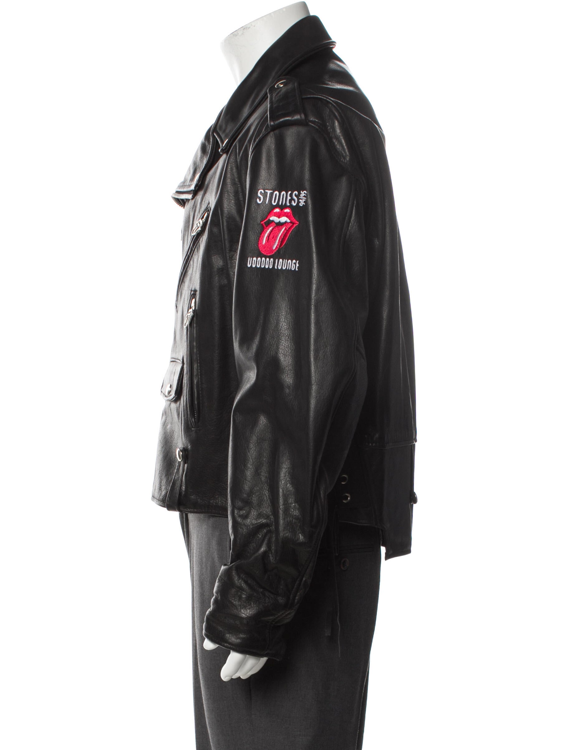 Brockum 1990's Voodoo Lounge Rolling Stones Leather Moto Jacket - Black ...