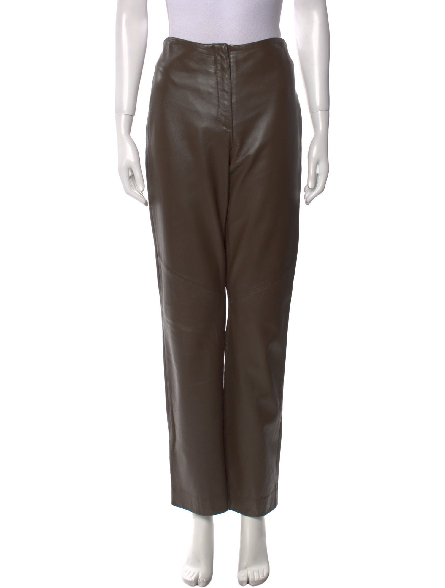 Finity Leather Straight Leg Pants - Brown, 10.75" Rise Pants, Clothing ...