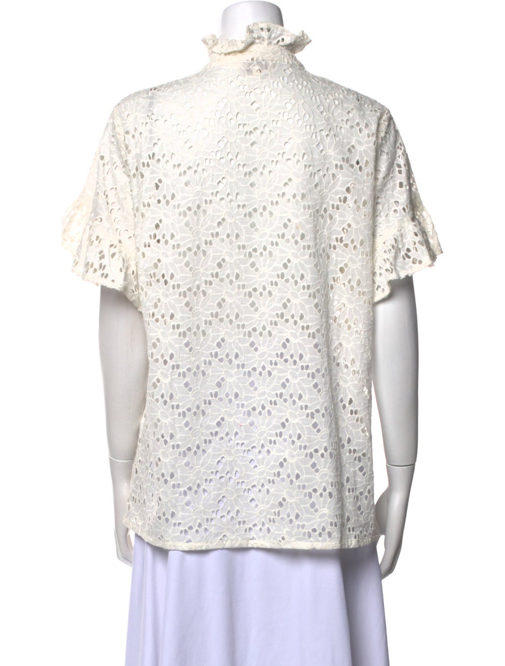 MILLE Floral Print Mock Neck Button-Up Top - White Tops, Clothing ...