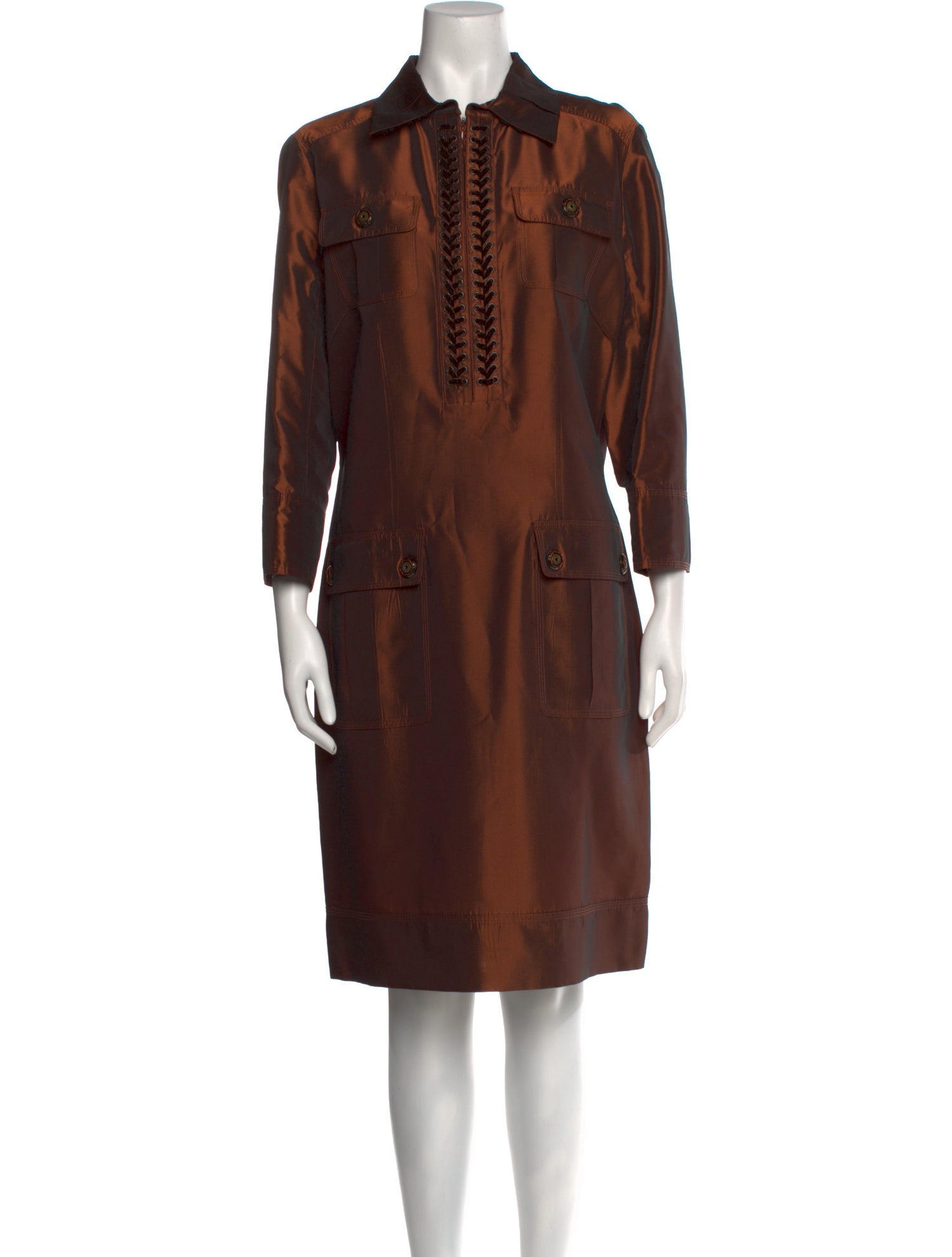 SoCa By St. John Satin Knee-Length Dress - Brown Dresses, Clothing ...