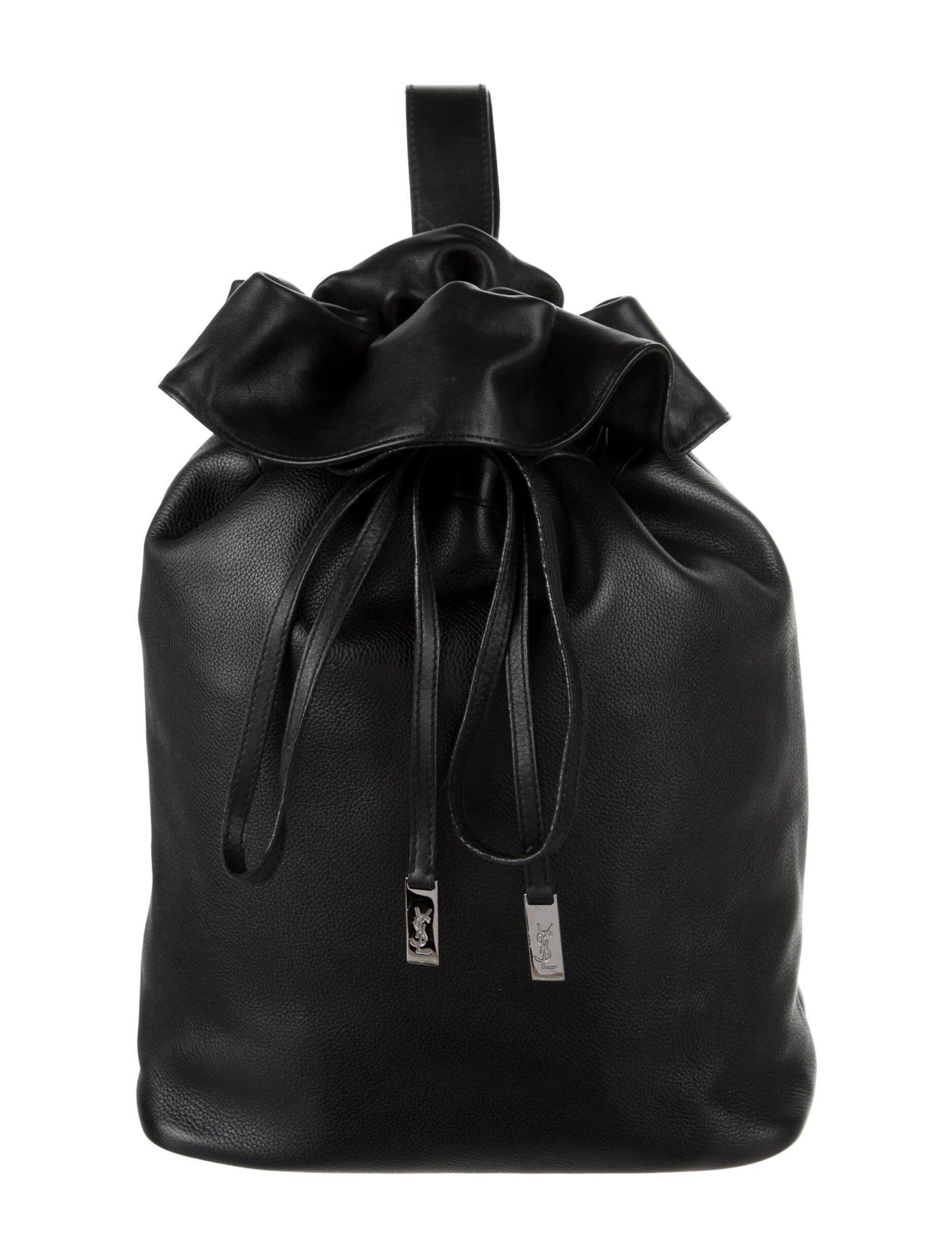 Yves Saint Laurent Rive Gauche Leather Drawstring Sling Bag - Black ...