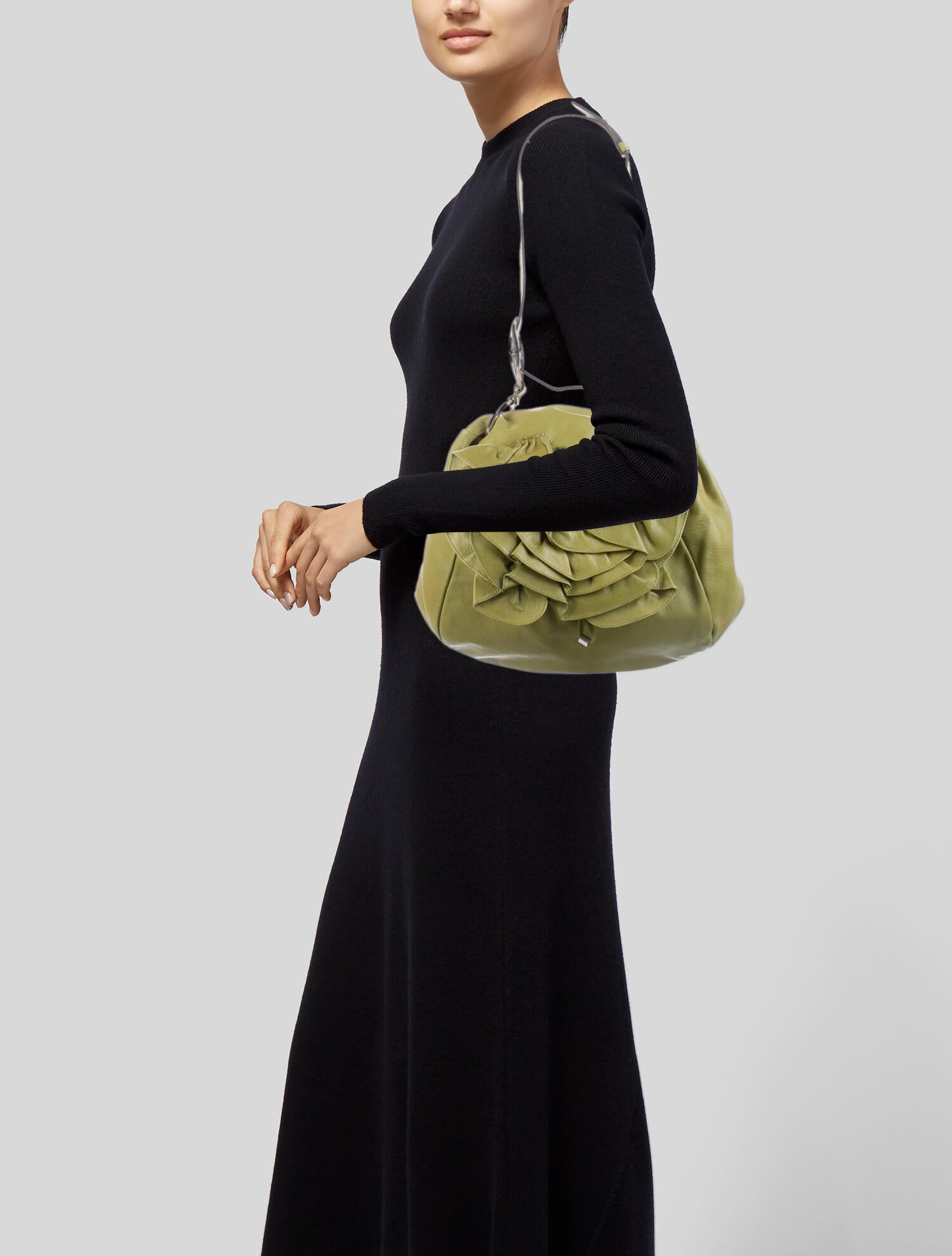 Yves Saint Laurent Rive Gauche Leather Ruffled Shoulder Bag - Green ...