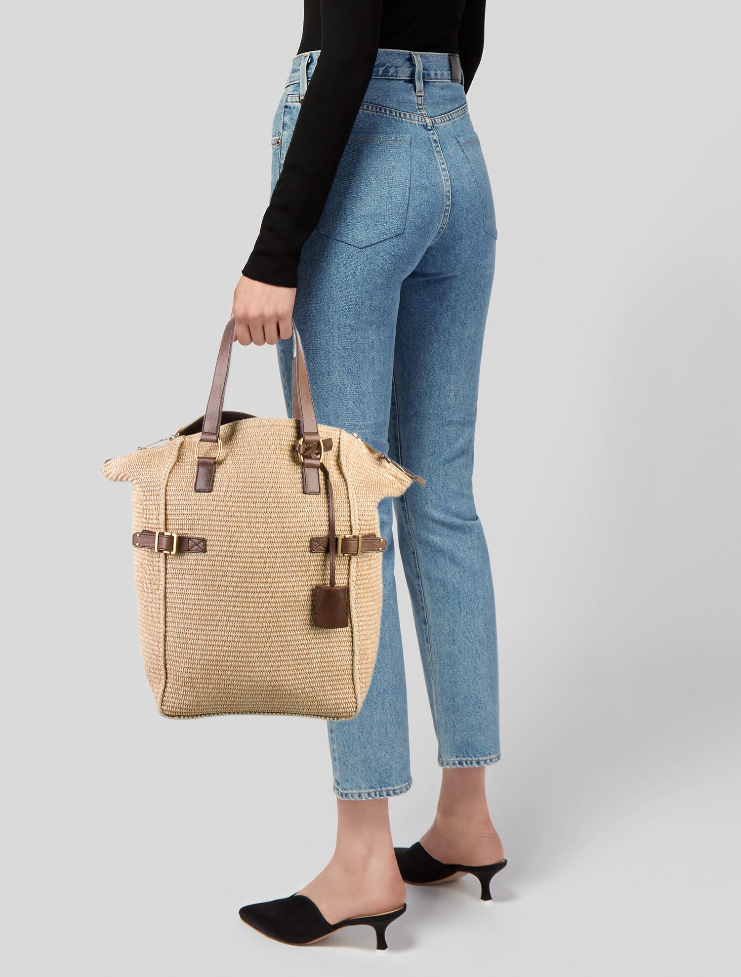 Yves Saint Laurent Rive Gauche Large Raffia Downtown Tote - Neutrals ...
