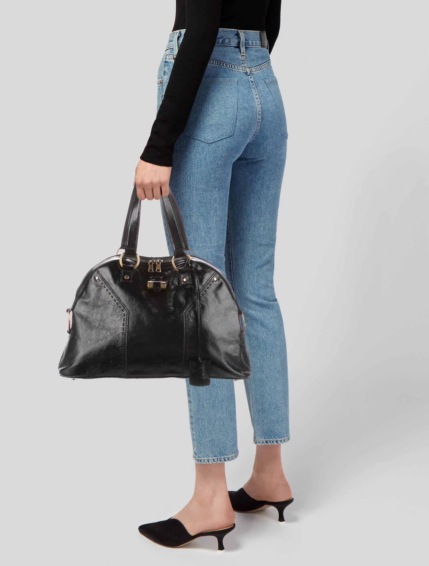 Yves Saint Laurent Rive Gauche Patent Leather Muse Shoulder Bag - Black ...