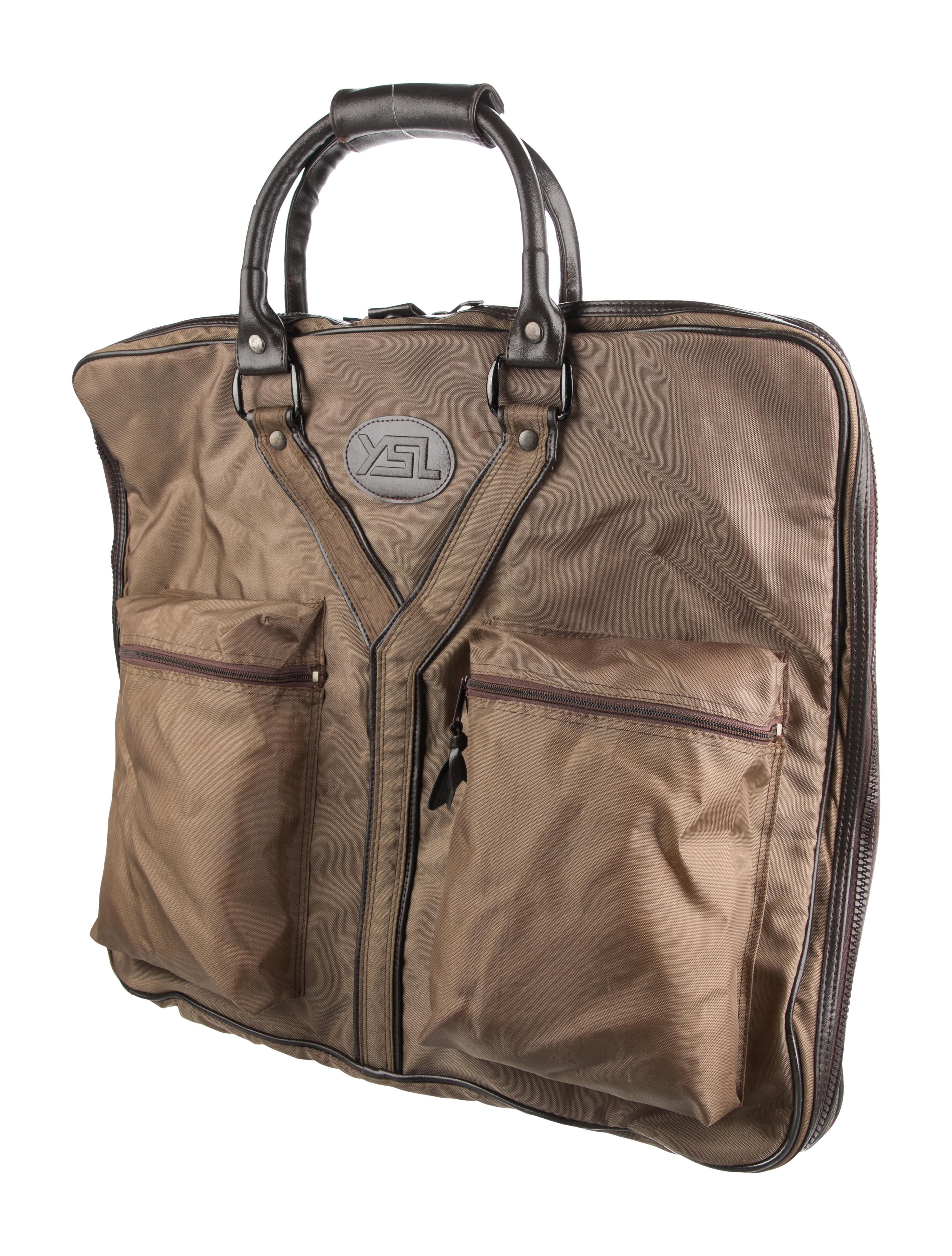 Yves Saint Laurent Nylon Leather-Trimmed Garment Cover - Brown Garment ...