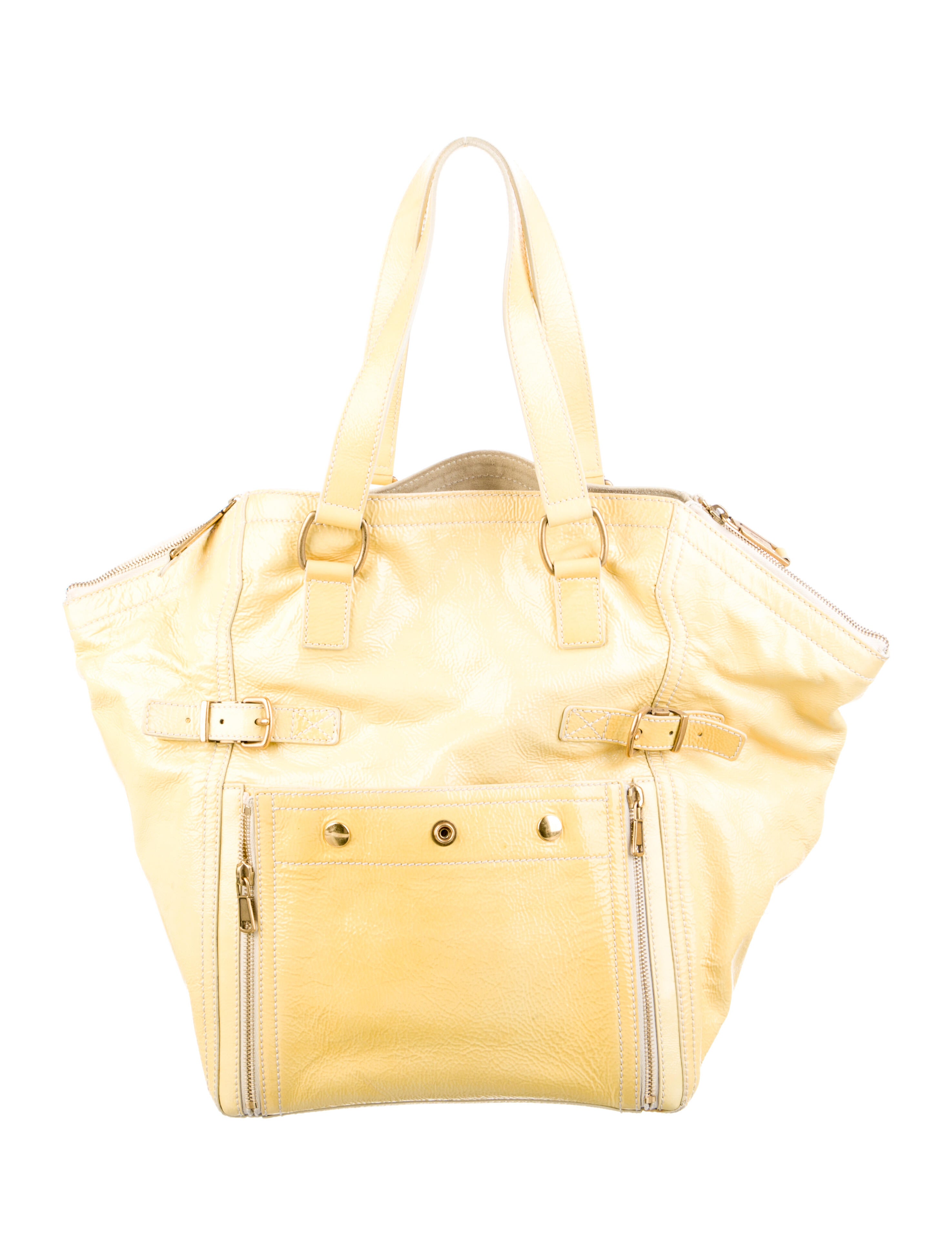 Yves Saint Laurent Patent Leather Downtown Tote - Yellow Totes ...