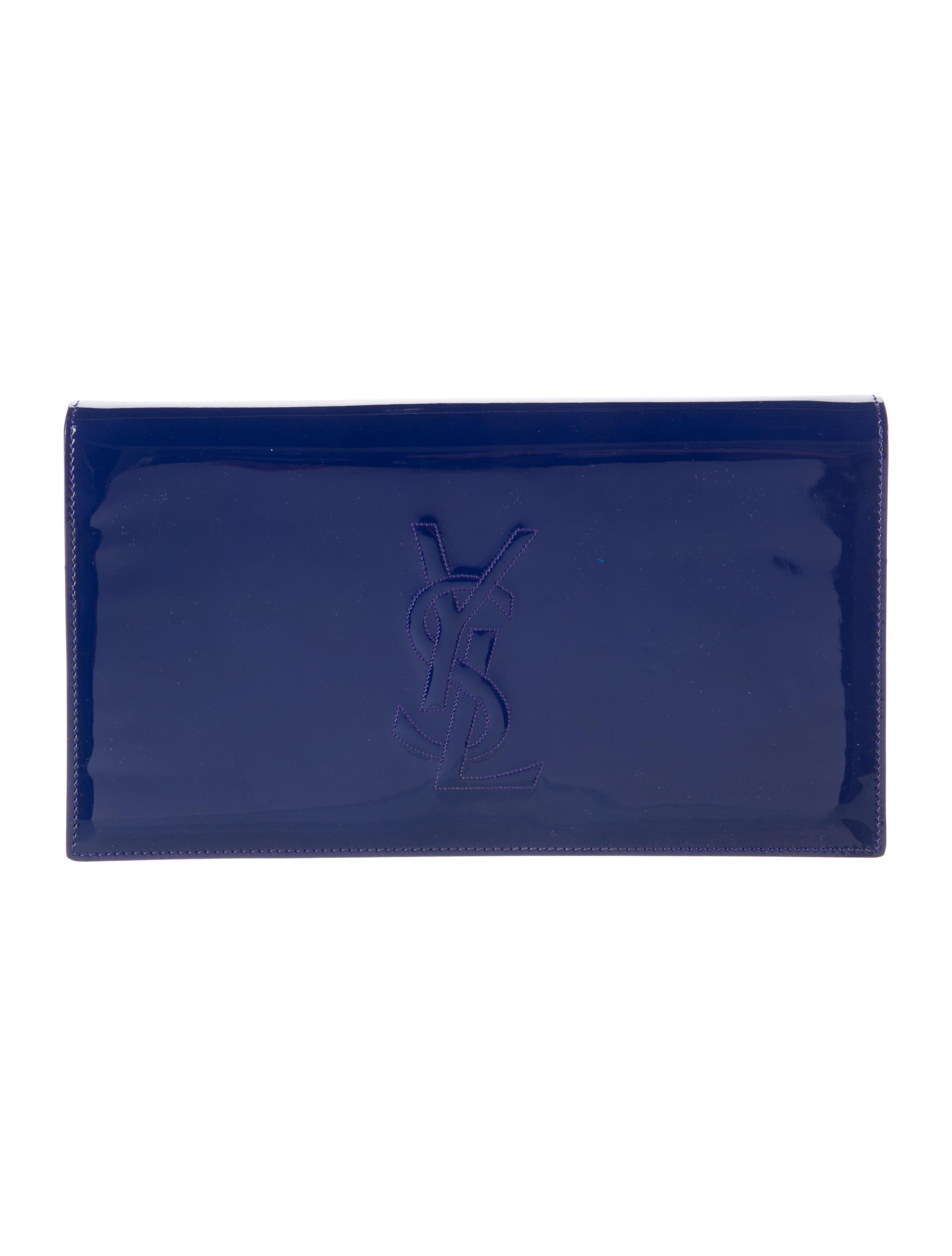 Yves Saint Laurent Patent Leather Logo Clutch - Blue Clutches, Handbags ...