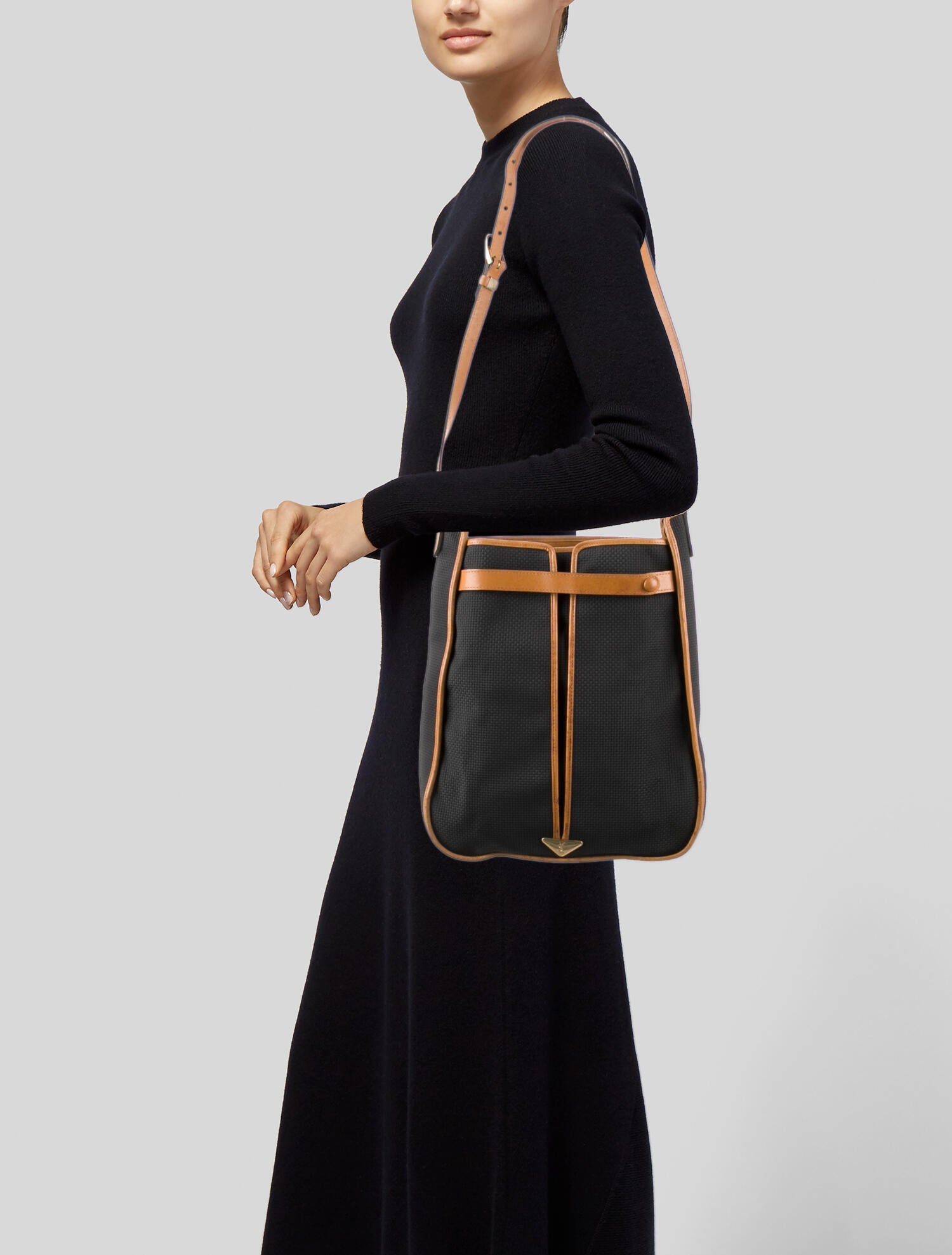 Yves Saint Laurent Woven Coated Canvas Shoulder Bag - Black Shoulder ...