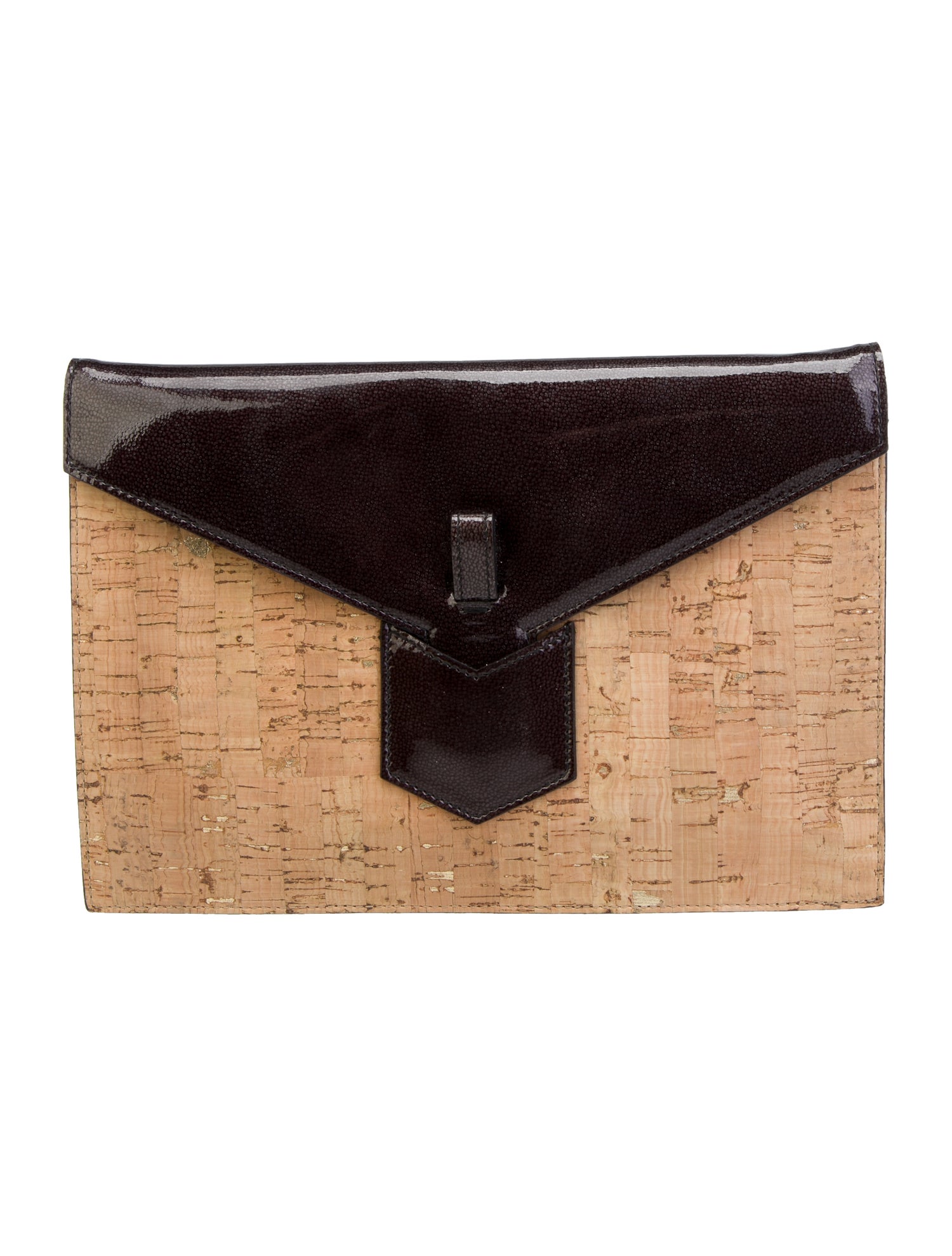Yves Saint Laurent Patent Leather Trimmed Cork Clutch - Brown Clutches ...