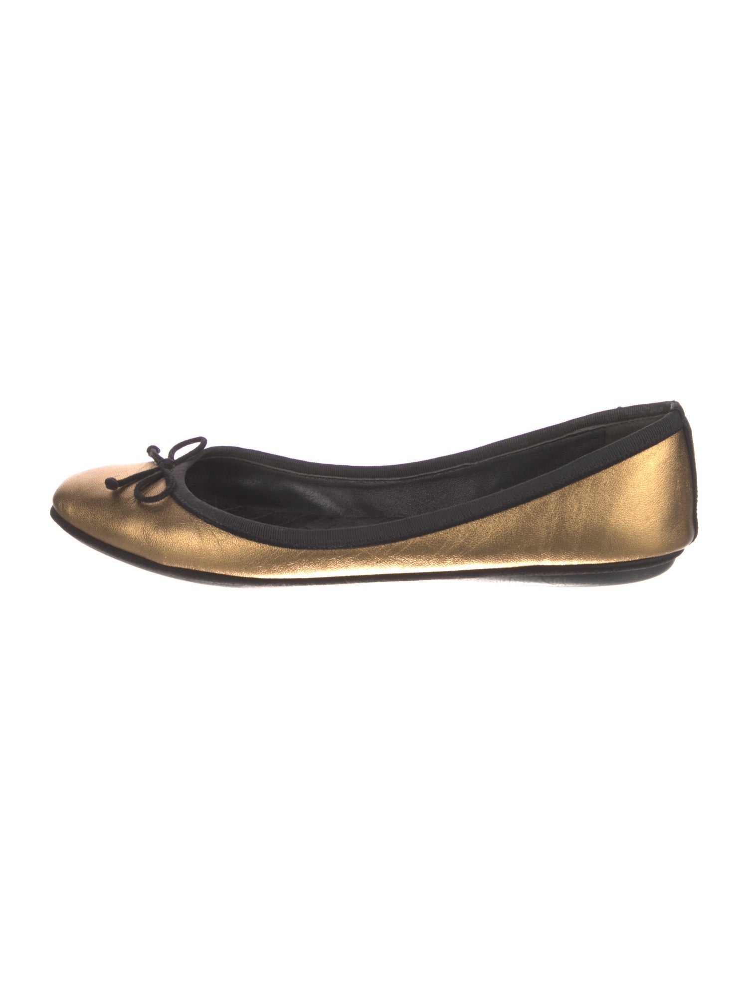Yves Saint Laurent Vintage Leather Ballet Flats - Gold Flats, Shoes ...