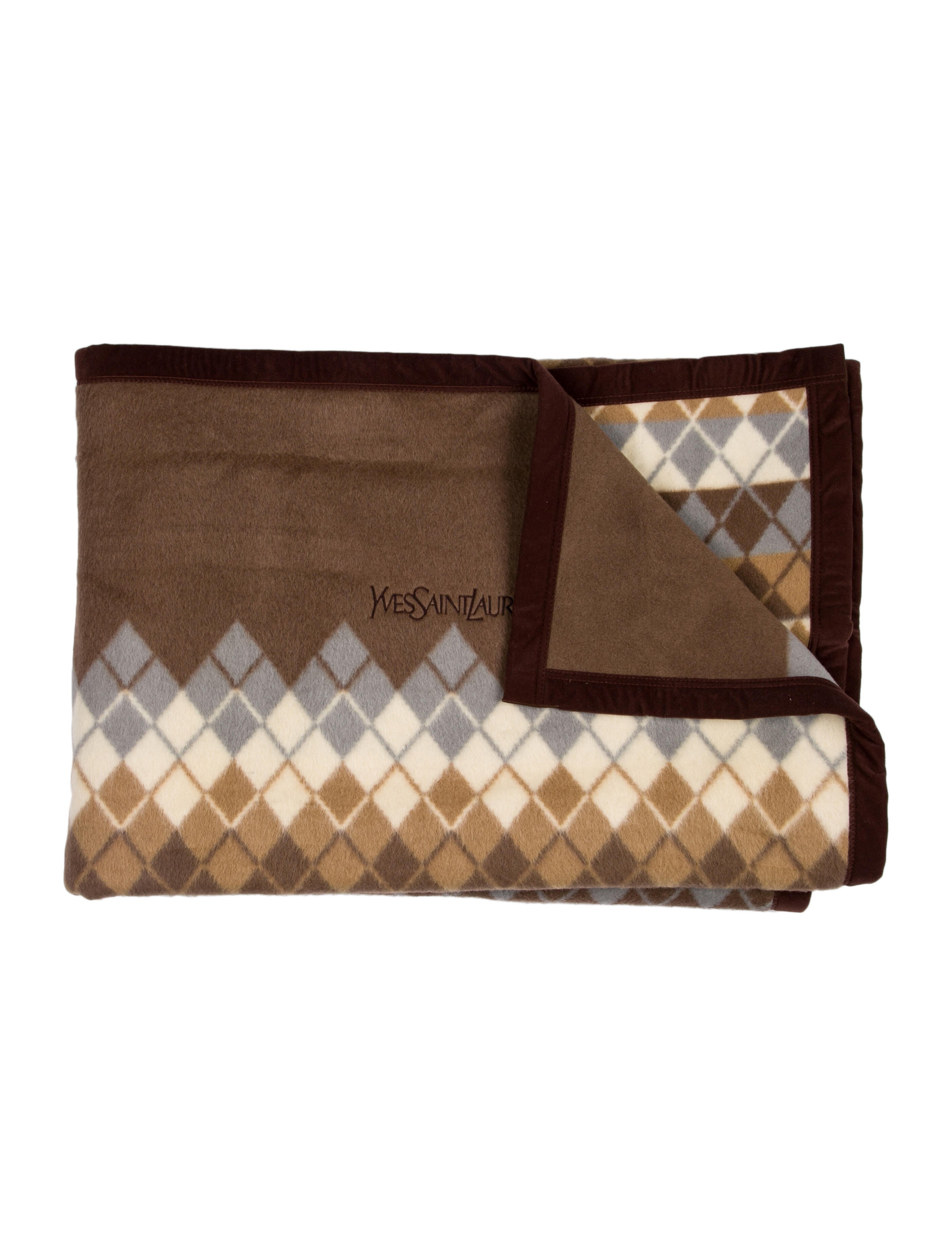 Yves Saint Laurent Vintage Wool Throw Blanket - Brown Bedding, Bedding ...