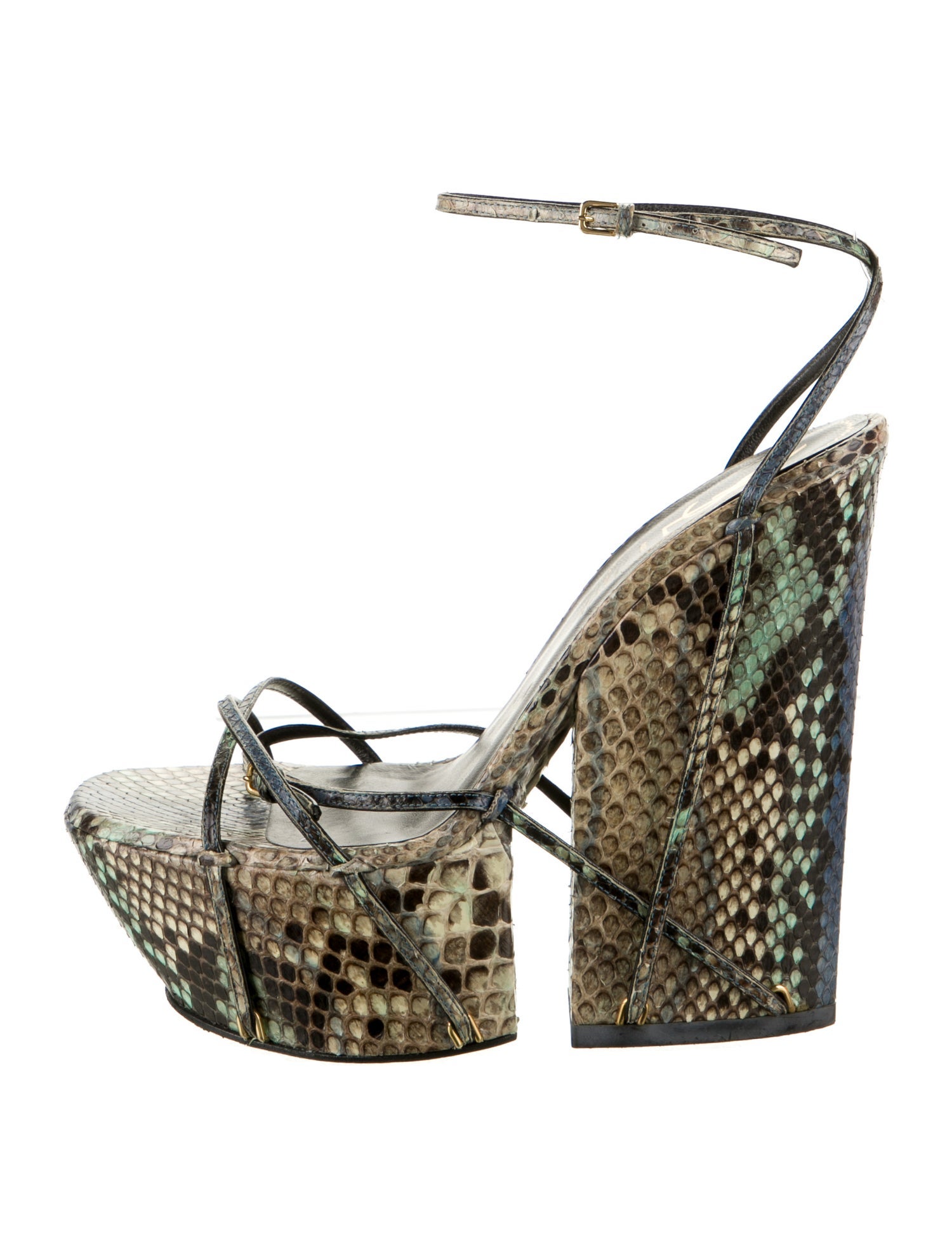 Yves Saint Laurent Snakeskin Animal Print Sandals - Neutrals Sandals ...