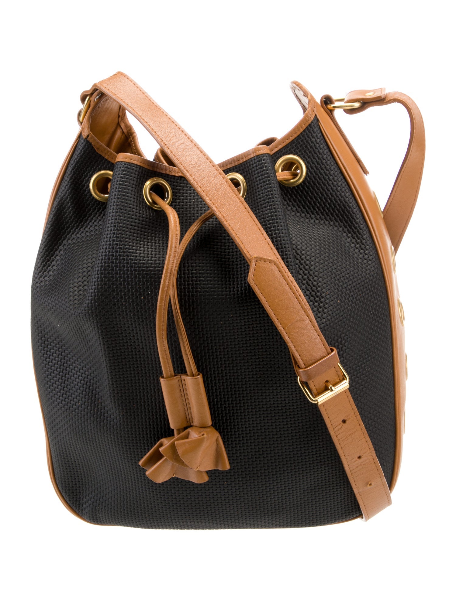 Yves Saint Laurent Woven Leather Bucket Bag - Black Bucket Bags ...