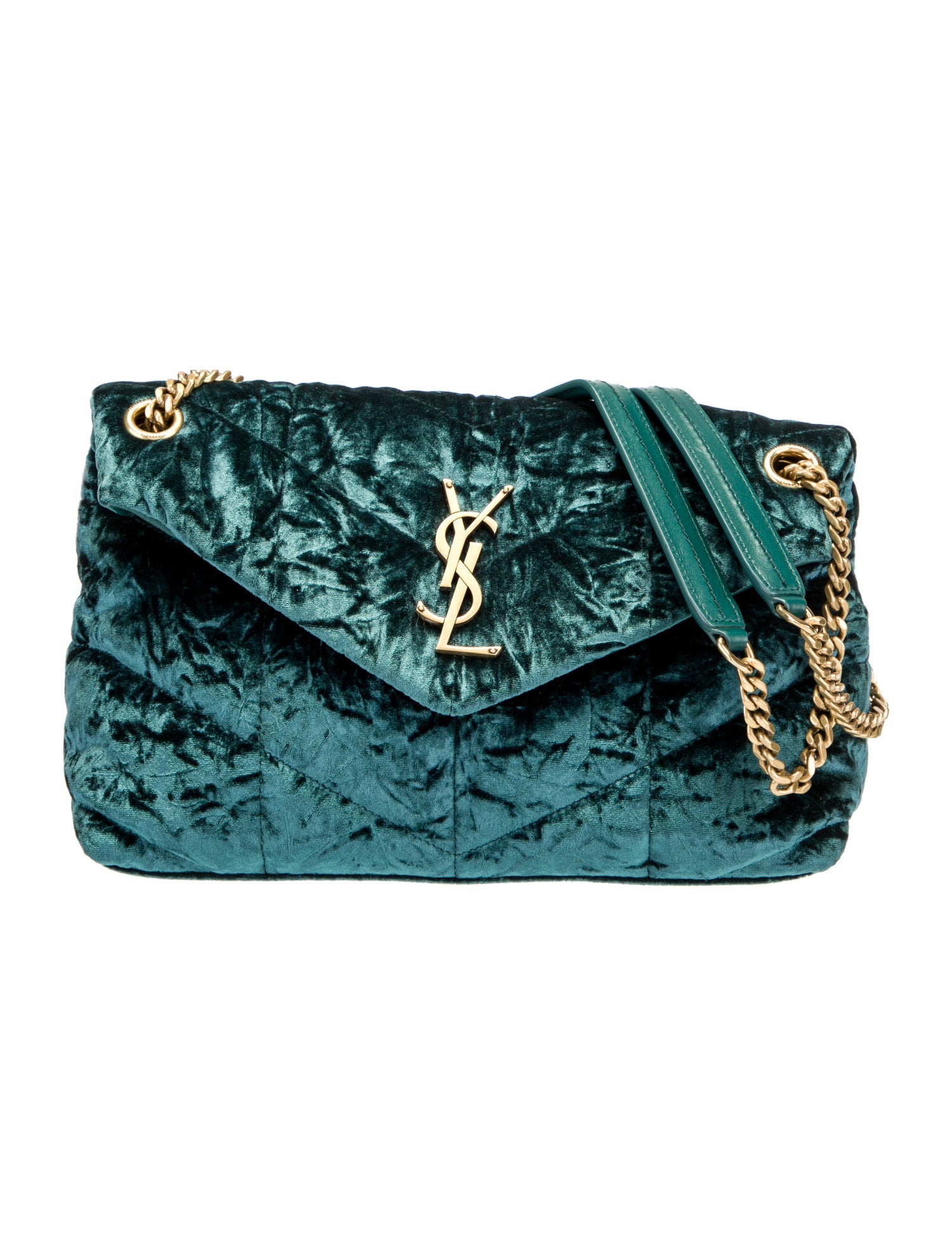 Saint Laurent Small LouLou Velvet Puffer Shoulder Bag - Green Crossbody ...