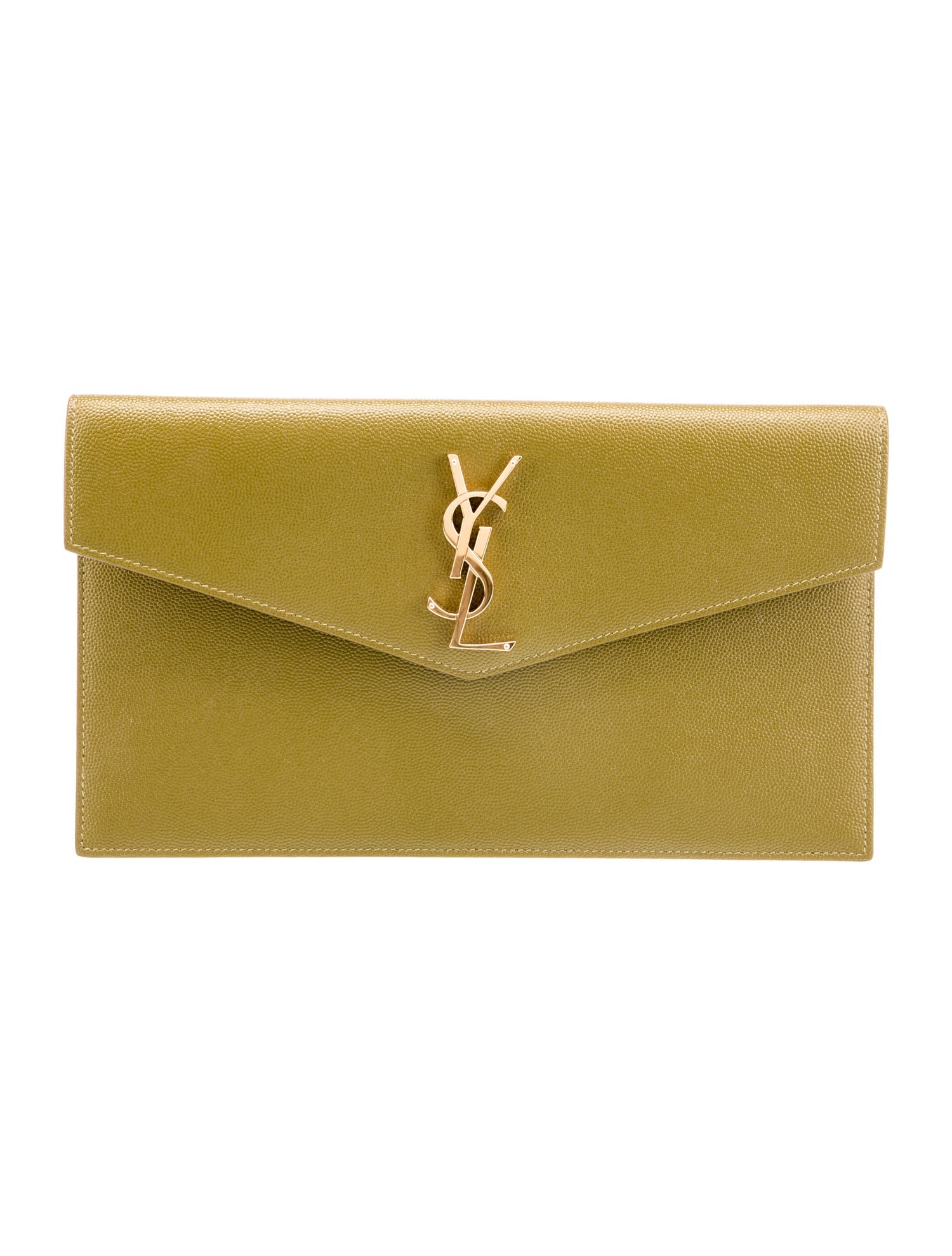 Yves Saint Laurent Leather Clutch - Green Clutches, Handbags ...