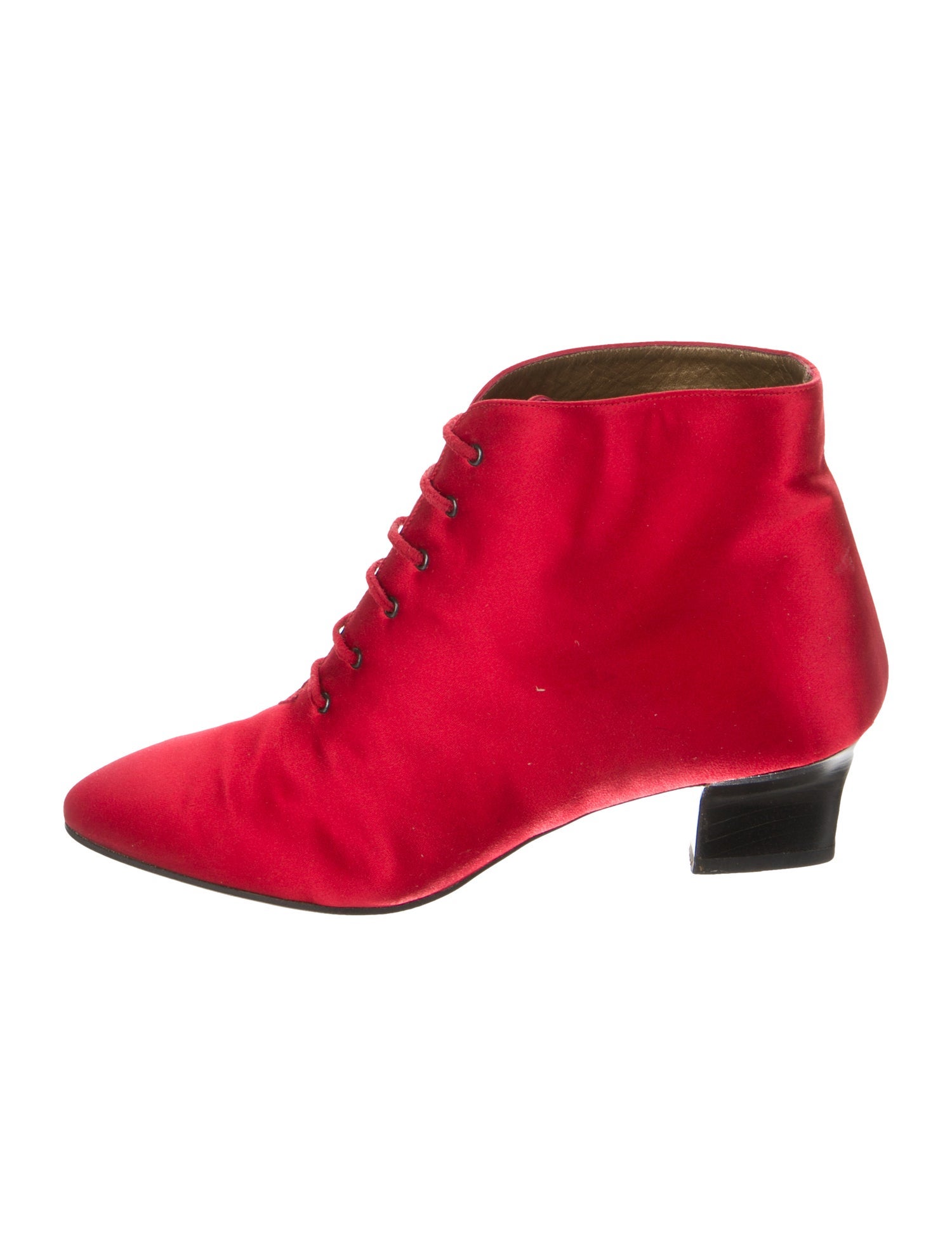 Yves Saint Laurent Satin Lace-Up Boots - Red Boots, Shoes - YVE232786 ...