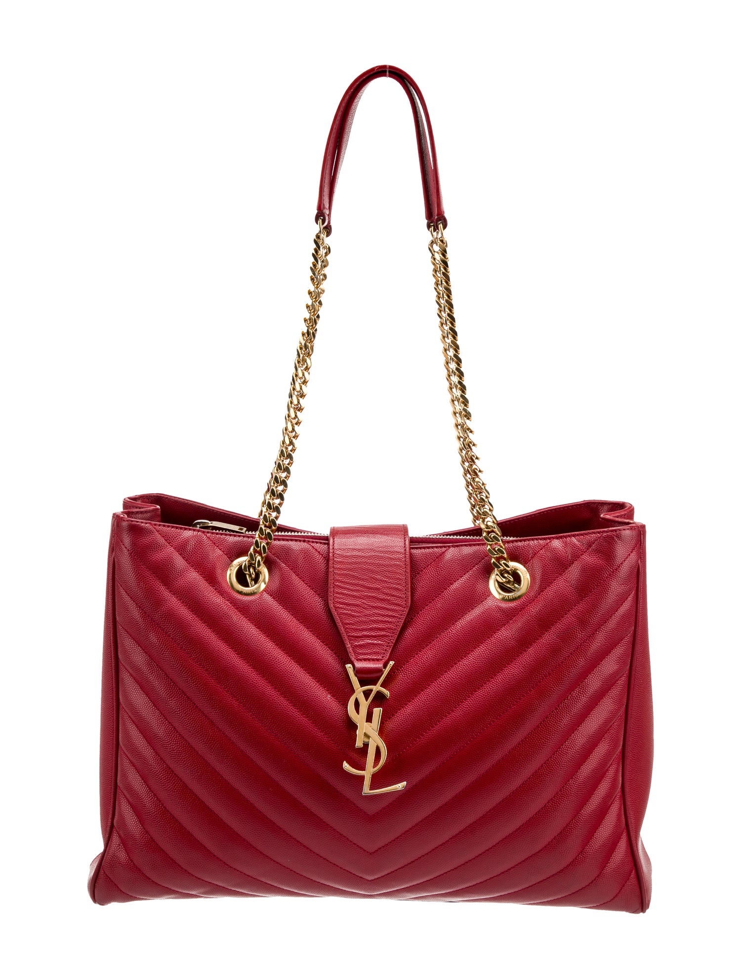 Saint Laurent Leather Tote - Red Totes, Handbags - YVE236103 | The RealReal