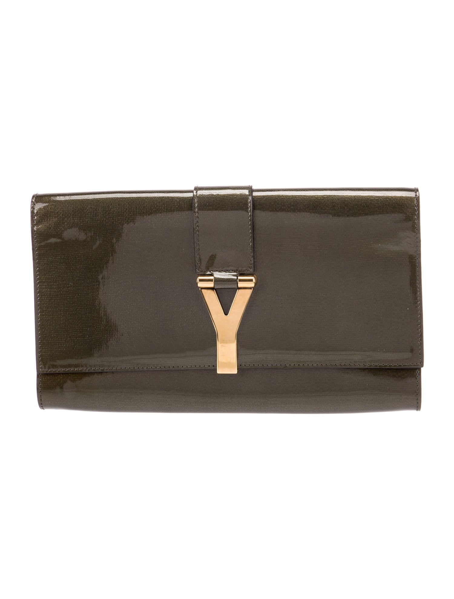 Yves Saint Laurent Patent Leather Clutch - Green Clutches, Handbags ...