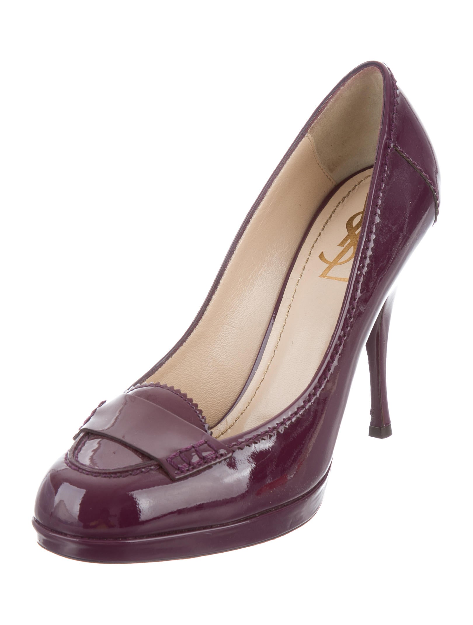 Yves Saint Laurent Patent Leather Round-Toe Pumps - Purple Pumps, Shoes ...
