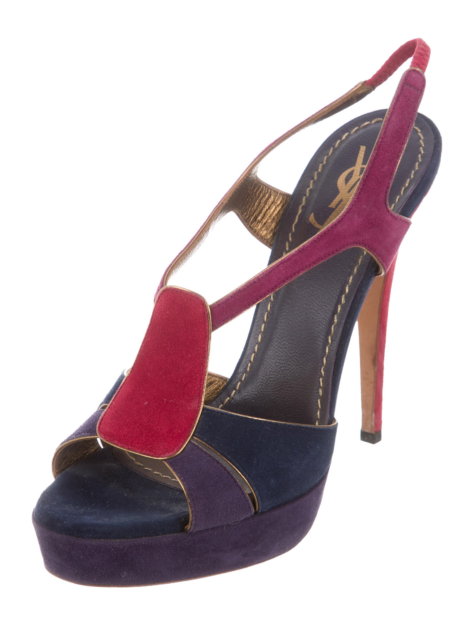 Yves Saint Laurent Suede Colorblock Sandals - Blue Sandals, Shoes ...
