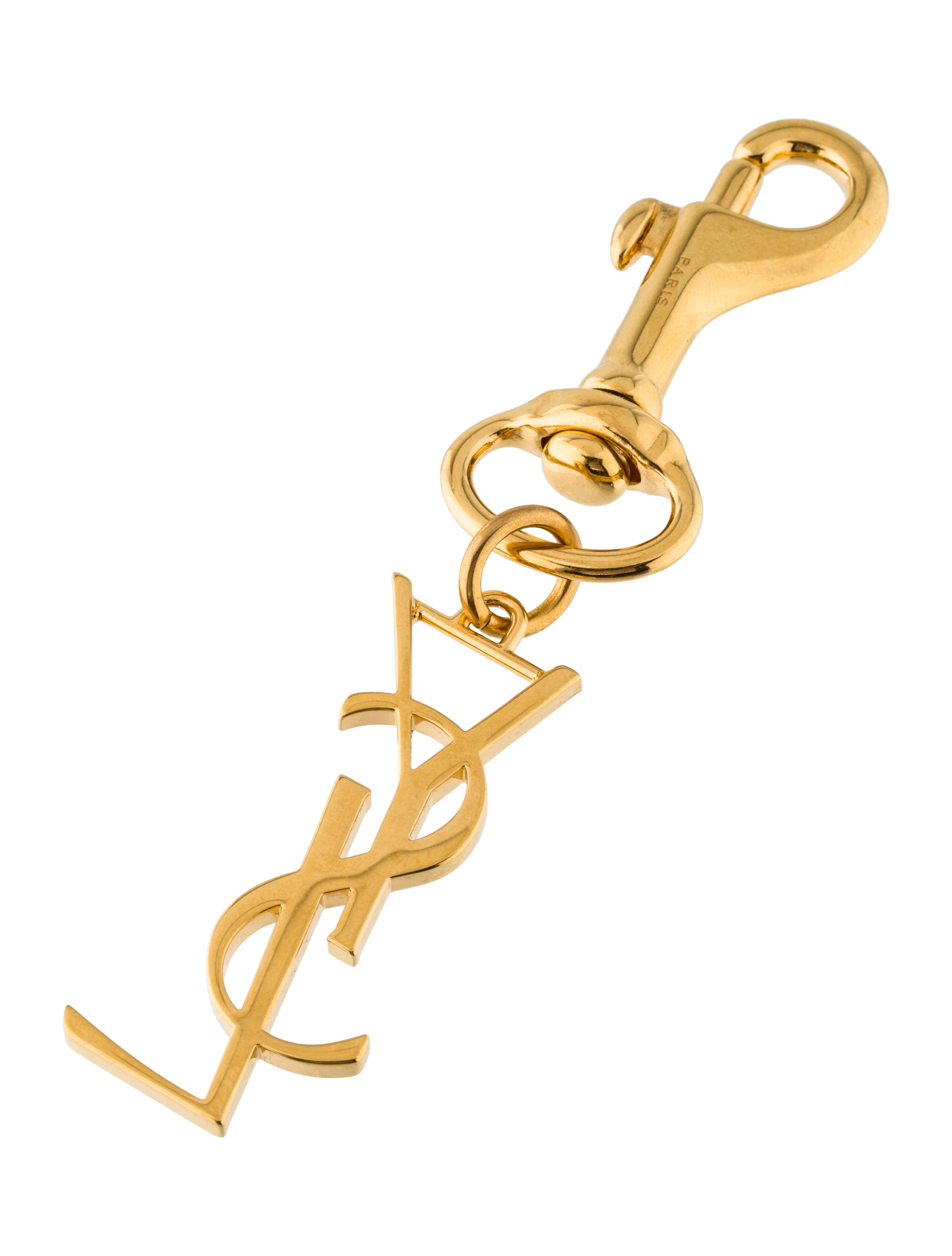 Yves Saint Laurent Cassandre Logo Metal Keychain - Gold Keychains ...