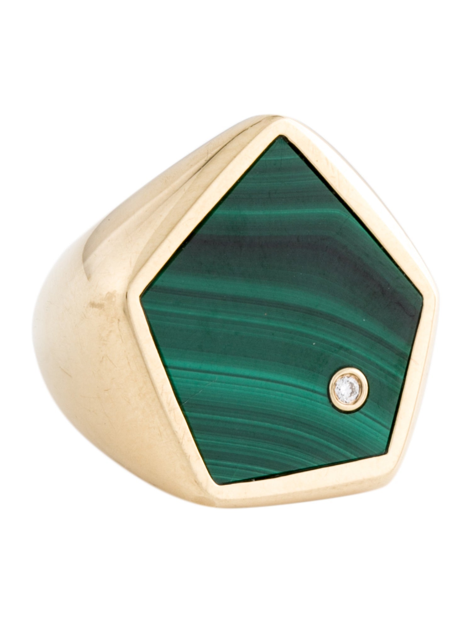 Yvonne Léon 9K Malachite & Diamond Pentagon Signet Ring - Cocktail Ring ...